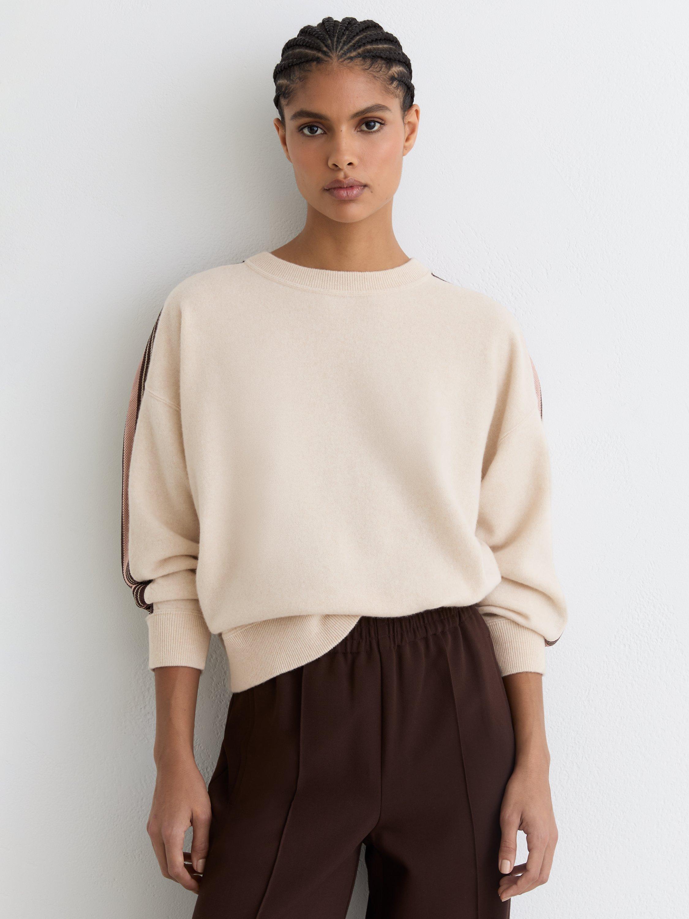 Reiss Carli Side Stripe Wool Rich Jumper, Cream/Pink
