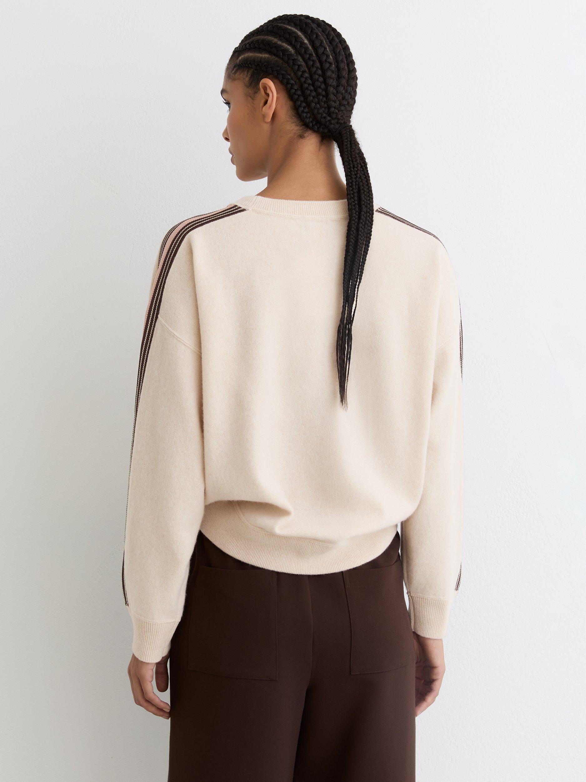 Reiss Carli Side Stripe Wool Rich Jumper, Cream/Pink