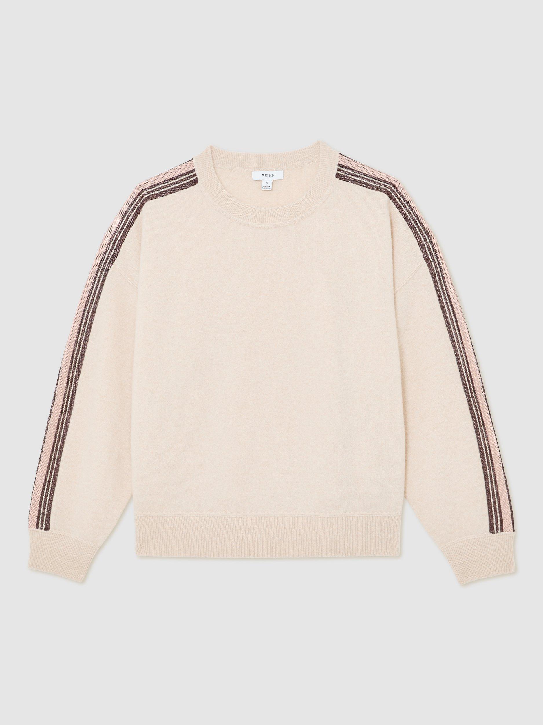 Reiss Carli Side Stripe Wool Rich Jumper, Cream/Pink