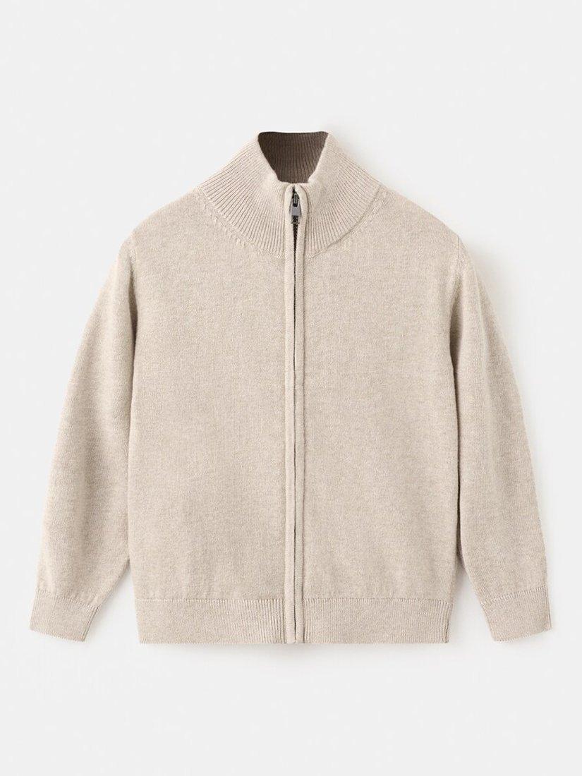 Mango Baby Cotton Zip Up Cardigan, Beige