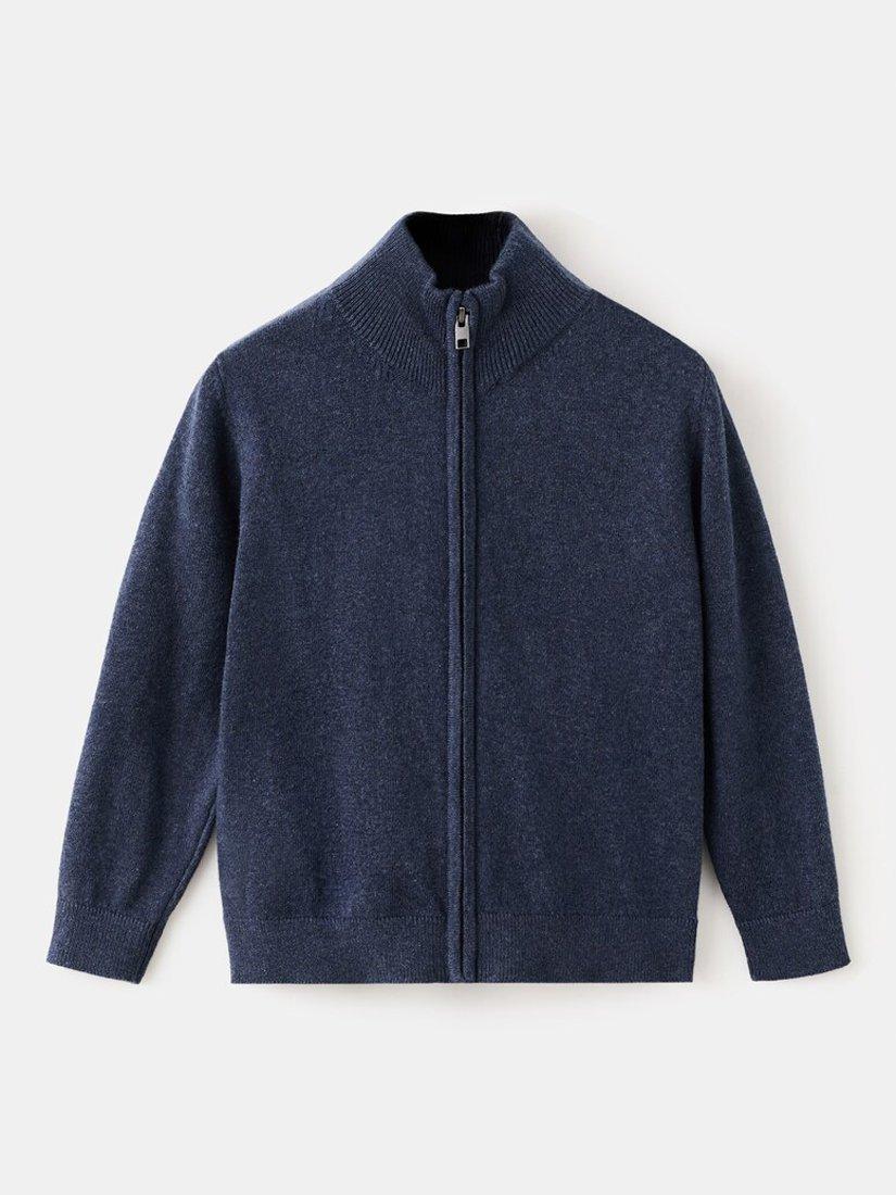Mango Baby Cotton Zip Up Cardigan, Navy