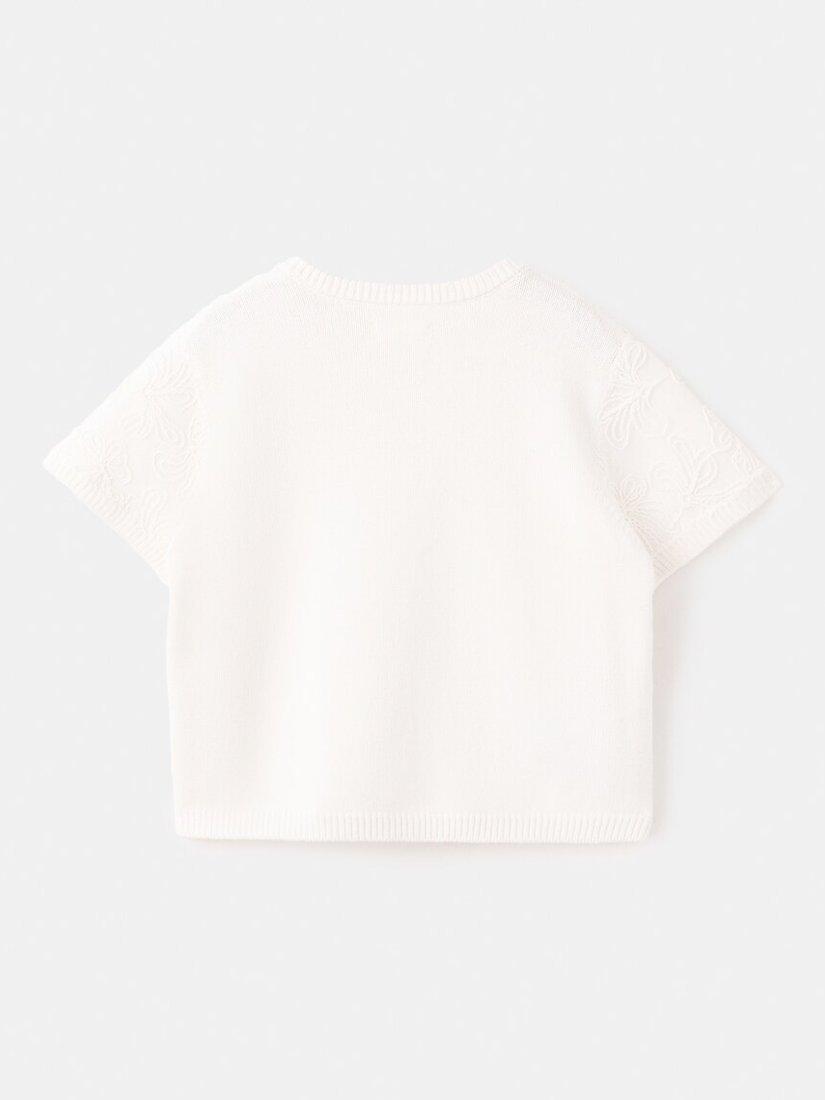 Mango Kids' Embroidered Cropped Cardigan, Natural