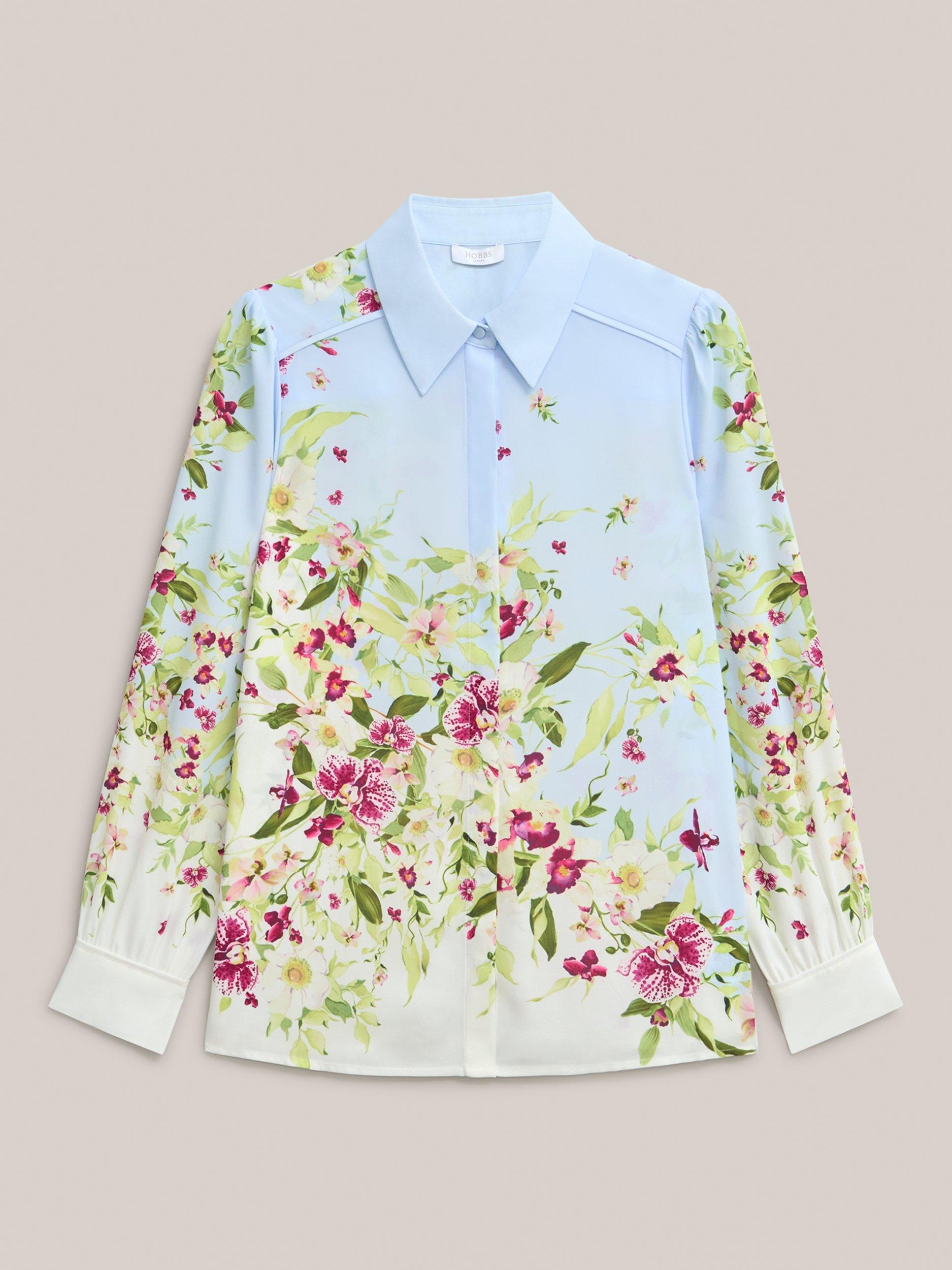 Hobbs Sabina Trailing Floral Shirt, Pale Blue/Multi