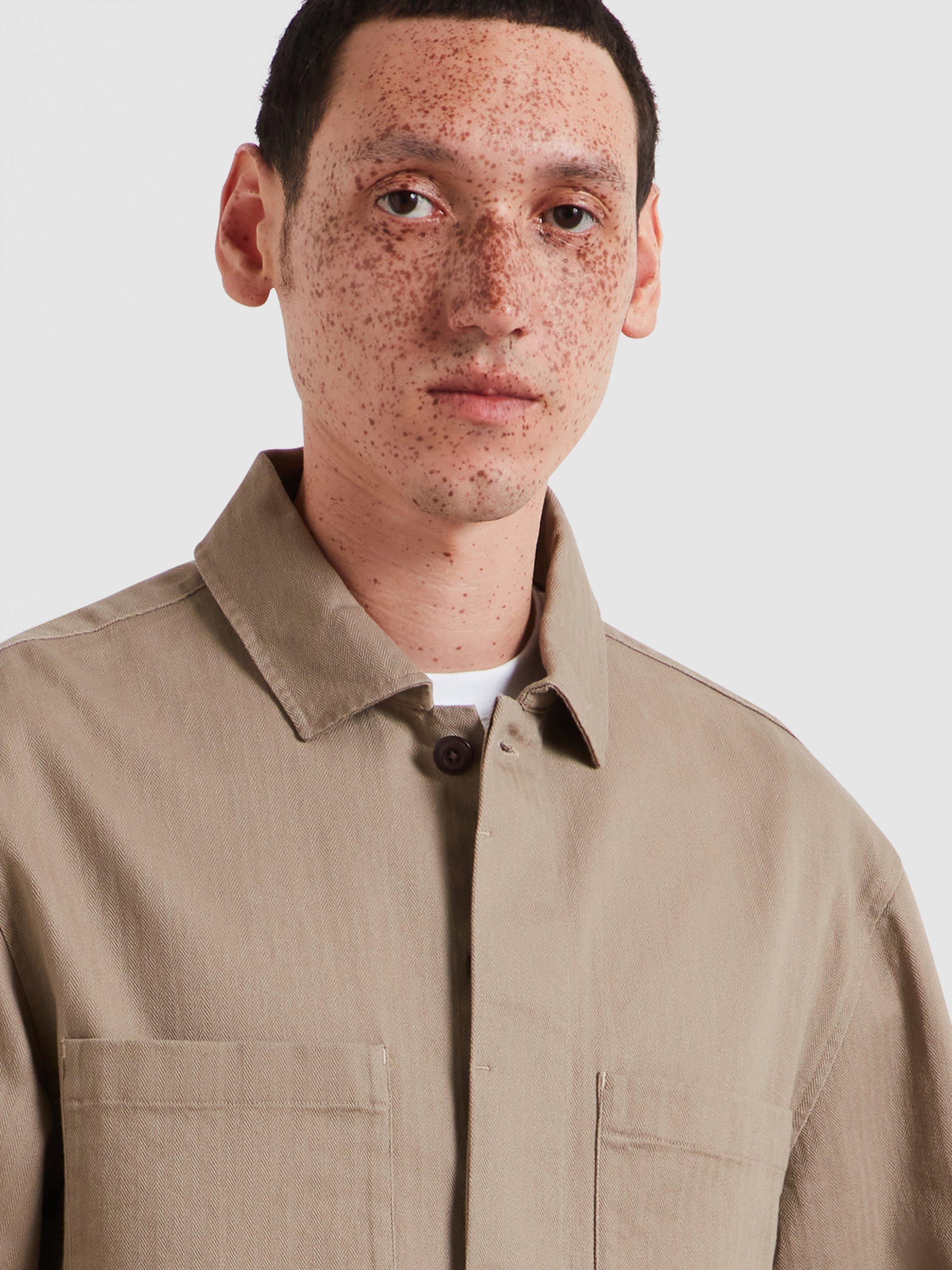 Farah Cotton Regular Fit Herringbone Overshirt, Ashen Taupe
