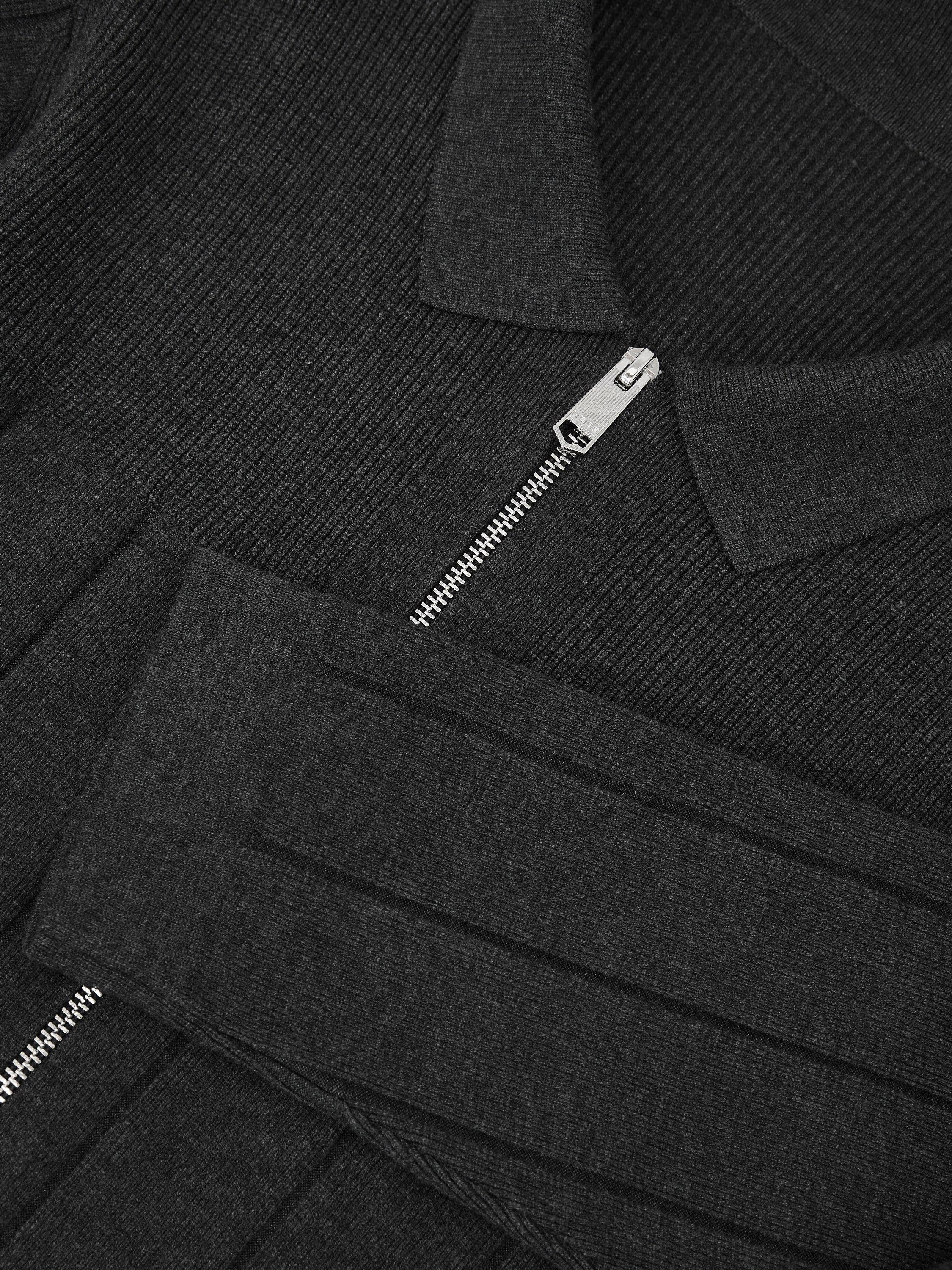 Reiss Cassius Wide Rib Zip-Through Cardigan, Charcoal