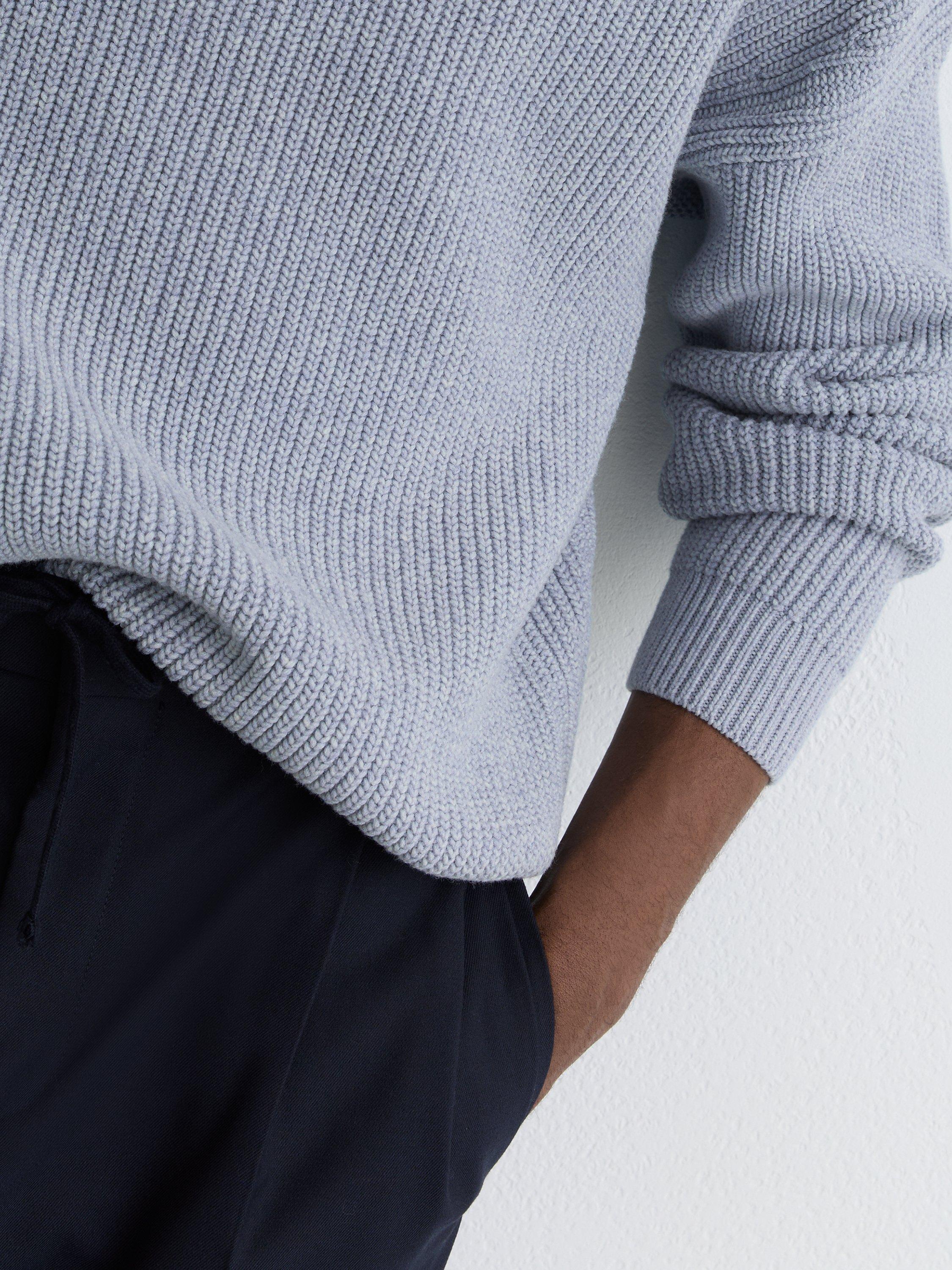 Reiss Prop Textured Long Sleeve Polo Shirt, Blue
