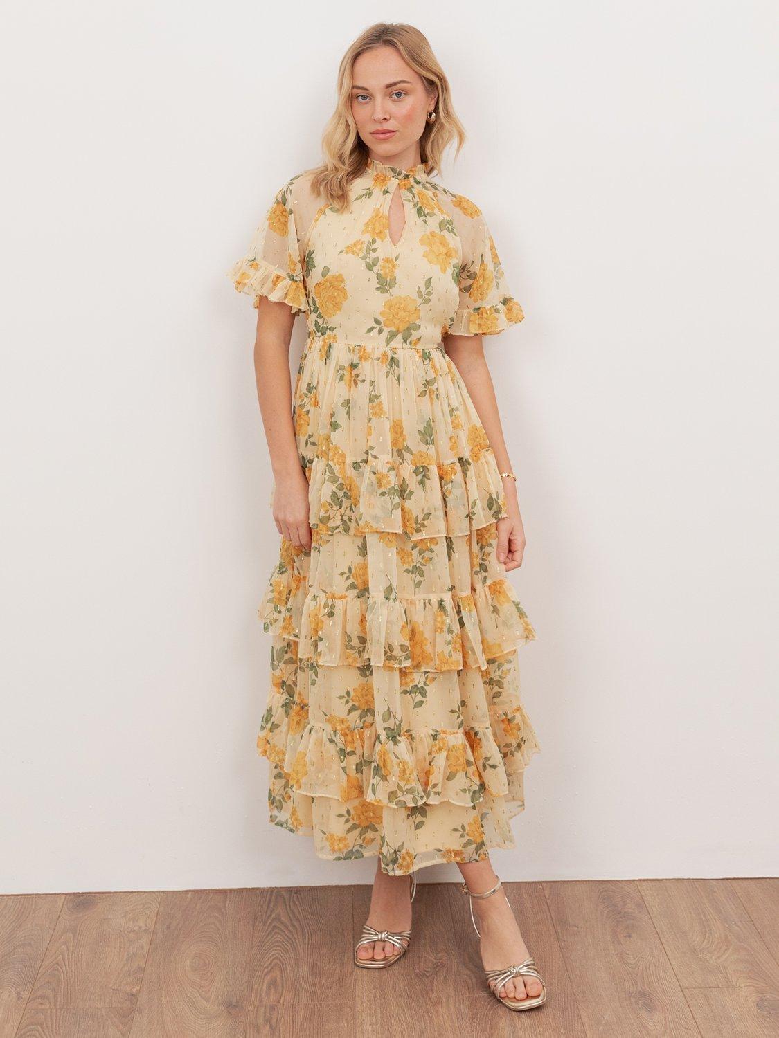Anaya With Love Floral Tiered Midaxi Dress, Yellow