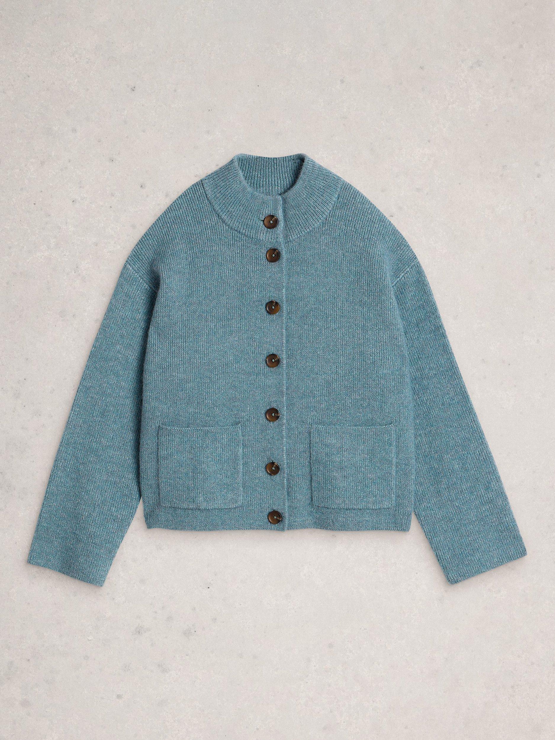White Stuff Margot High Neck Fuzzy Cardigan, Blue