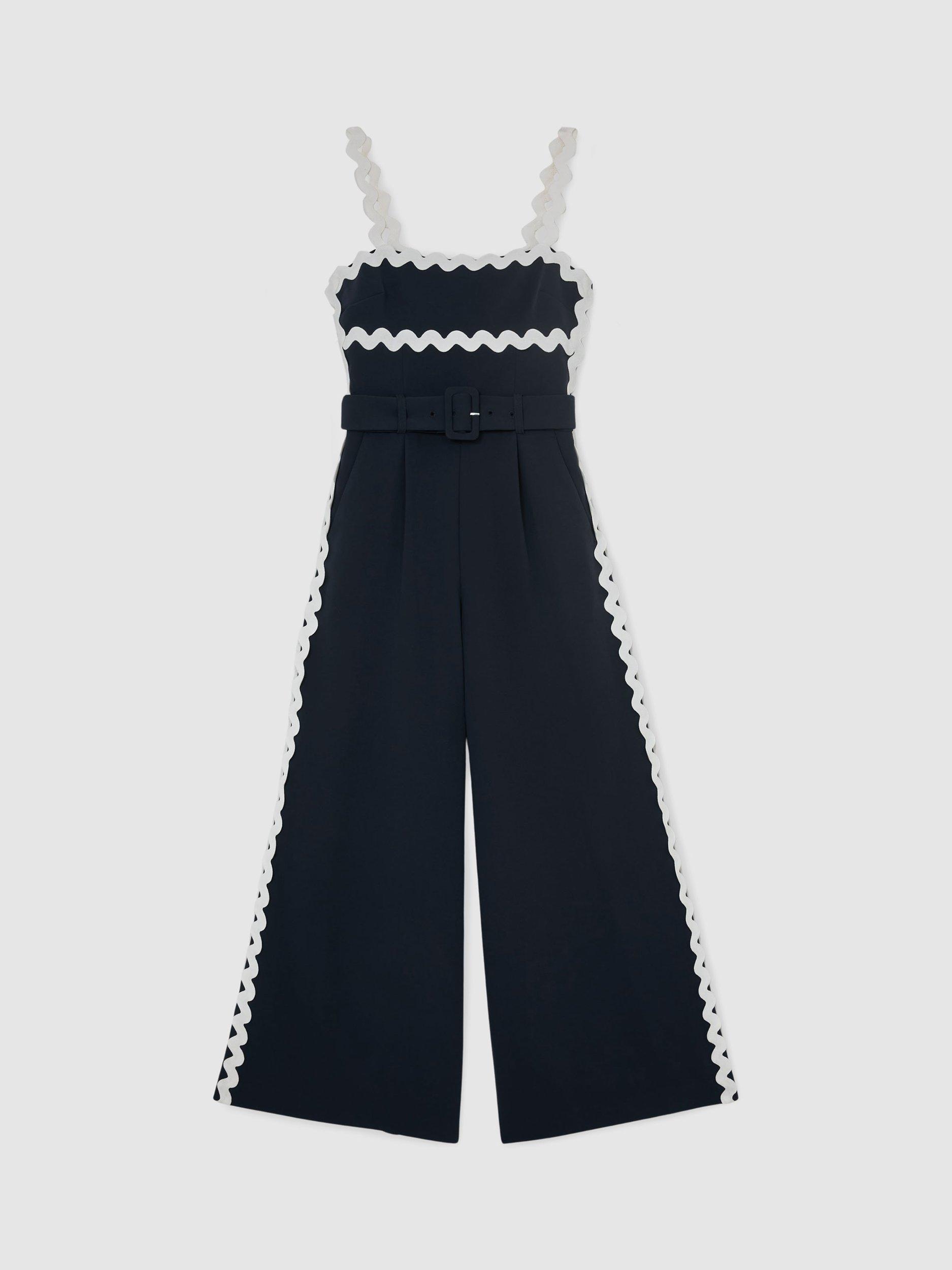 Reiss Dash Ric Rac Trim Jumpsuit, Navy/Ivory