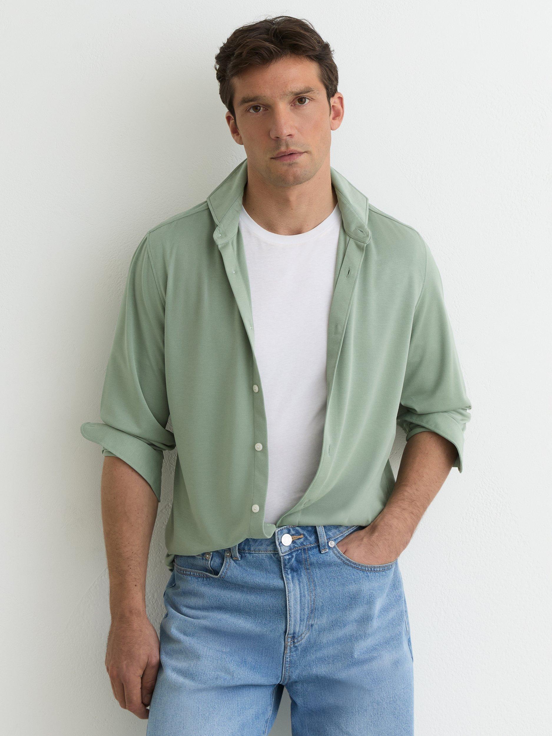 Reiss Davaro Washed Modal Regular Fit Shirt, Green