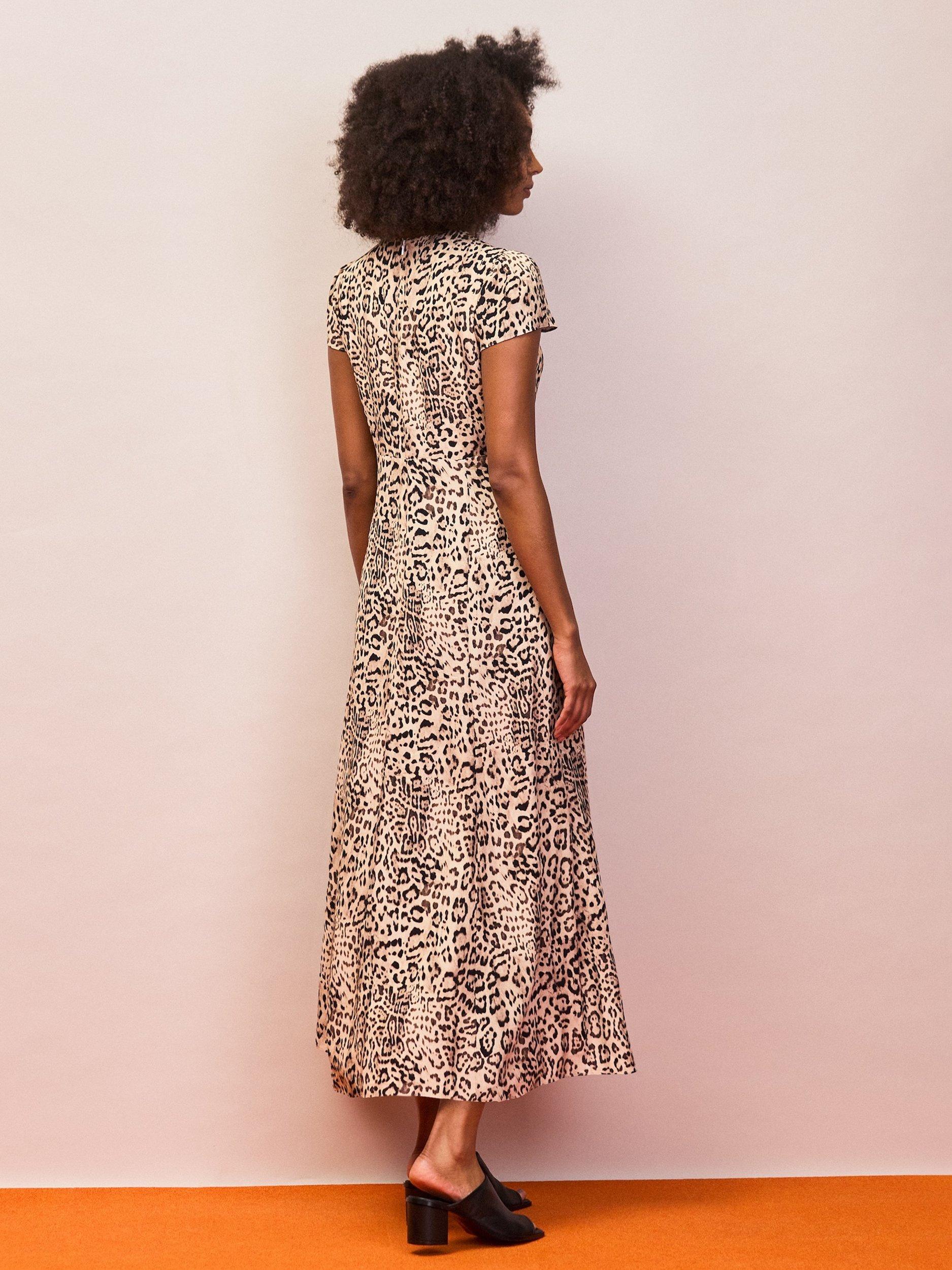 Ro&Zo Petite Leopard Print Seam Detail Midi Dress, Brown Multi