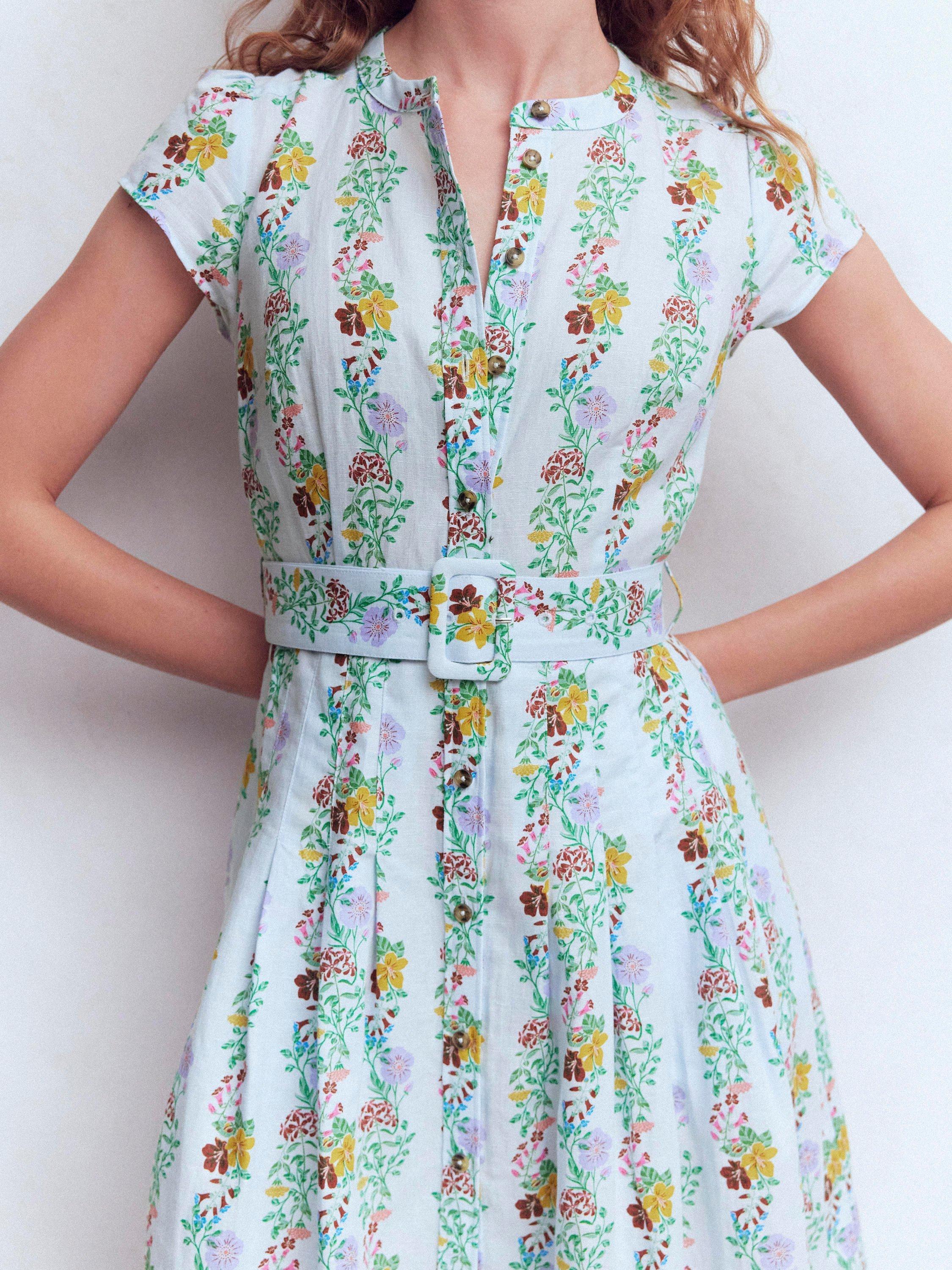 Boden Arabella Linen Rich Floral Midi Shirt Dress, Heather