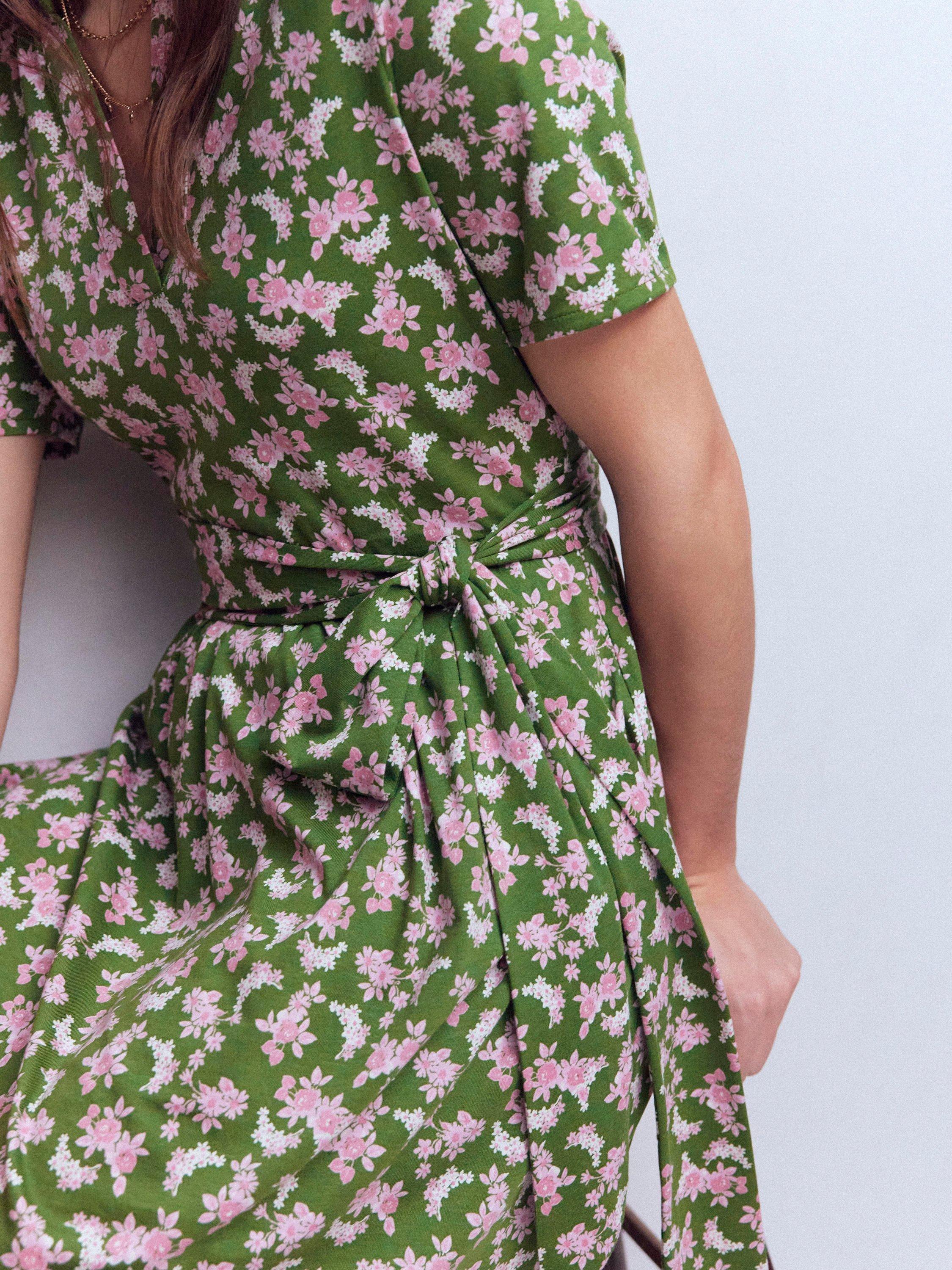 Boden Daisy Flippy Jersey Floral Dress, Green/Multi