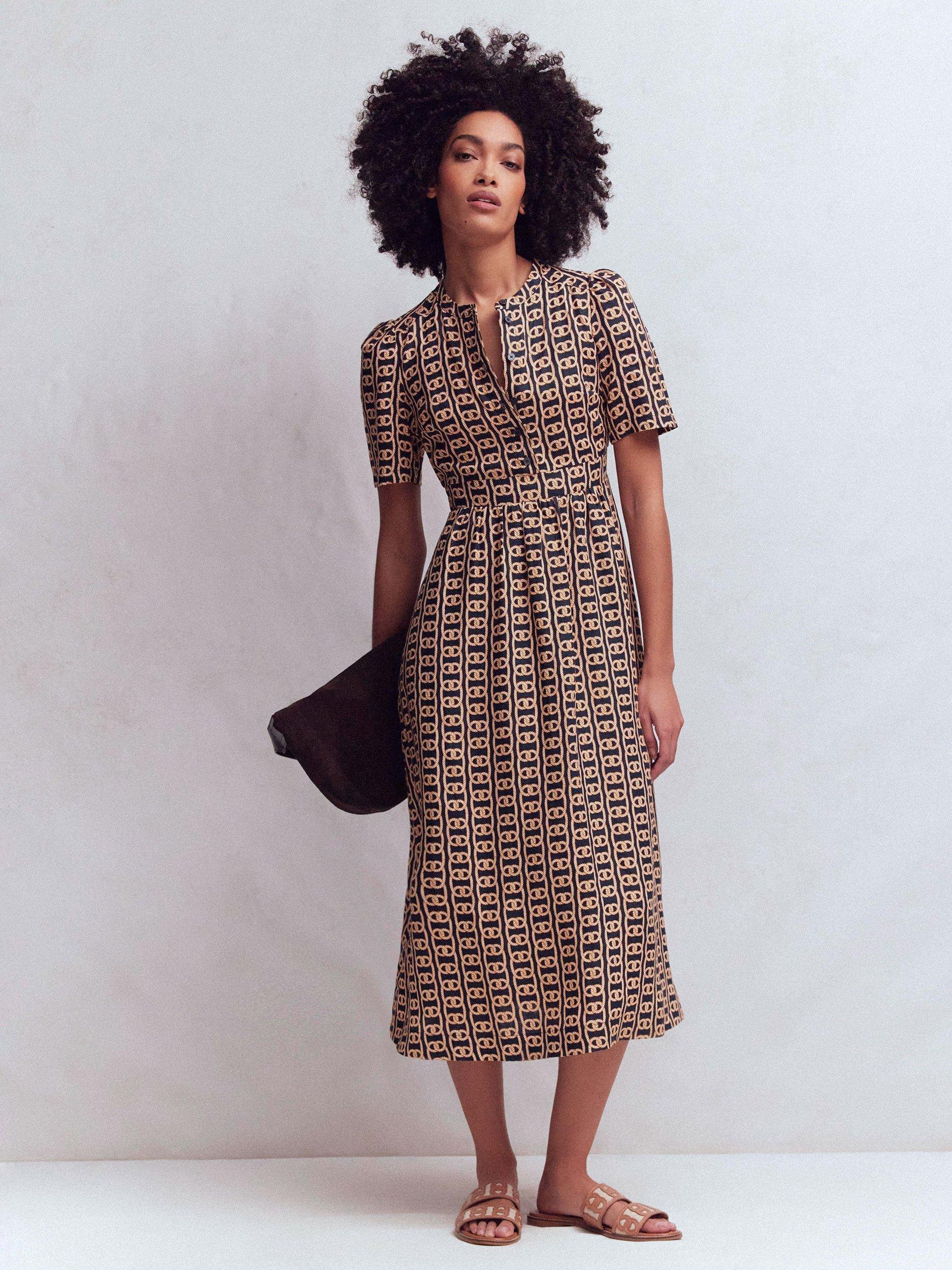 Boden Ivy Rope Trellis Pure Linen Dress, Navy/Multi