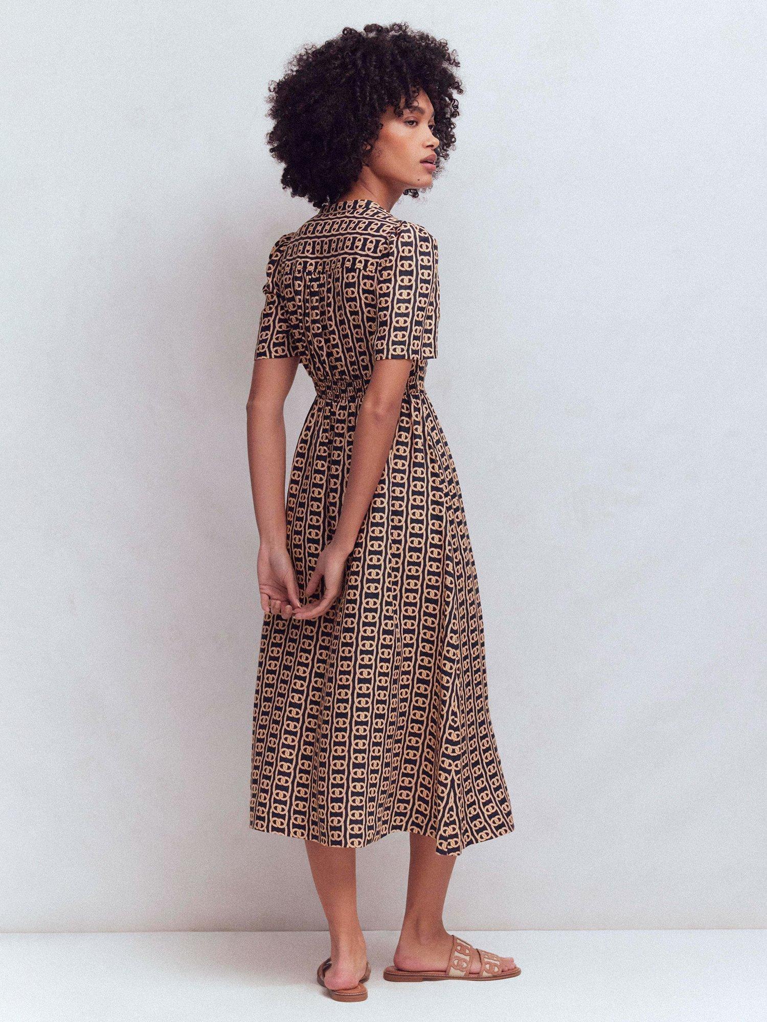 Boden Ivy Rope Trellis Pure Linen Dress, Navy/Multi