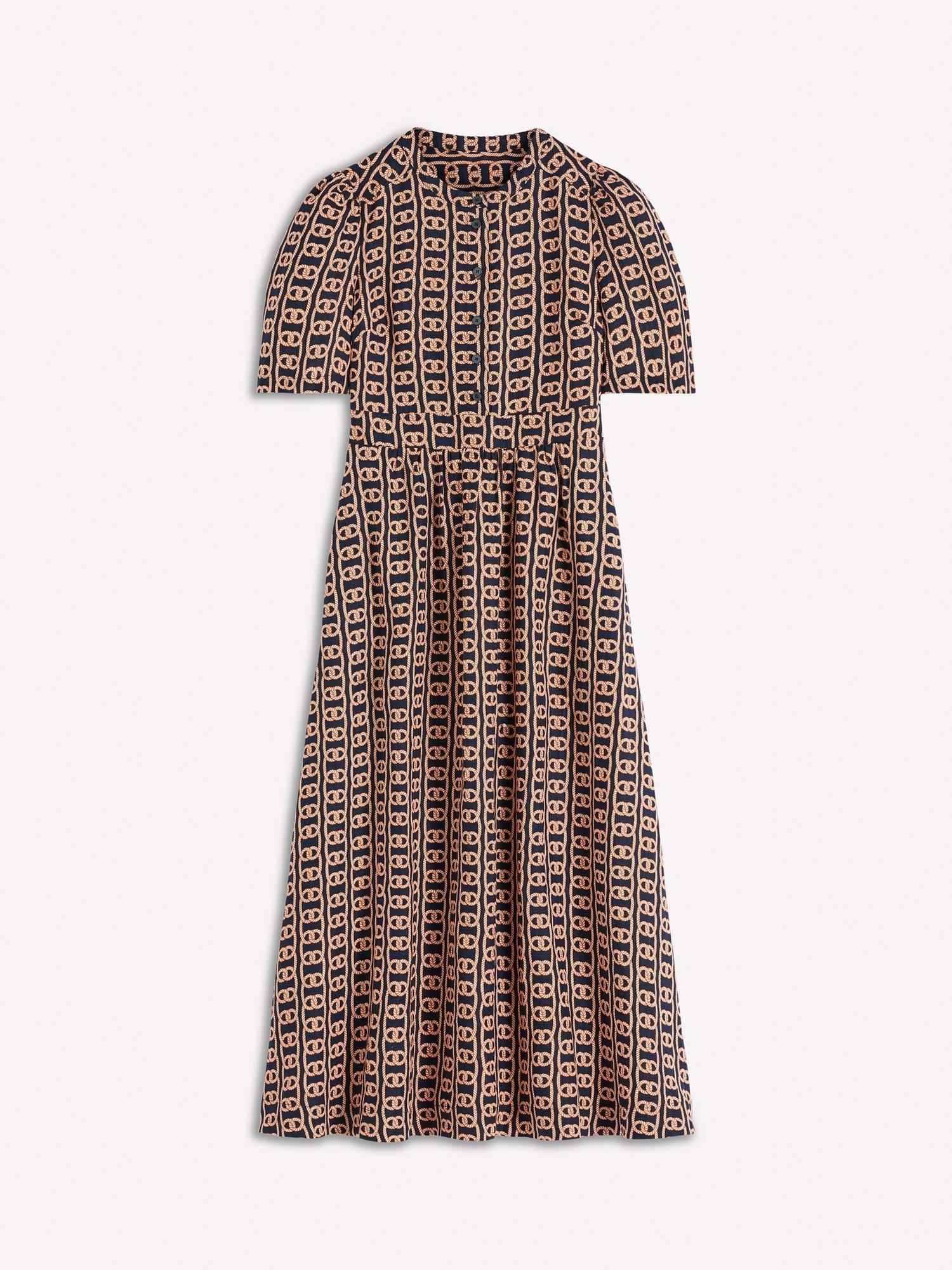 Boden Ivy Rope Trellis Pure Linen Dress, Navy/Multi