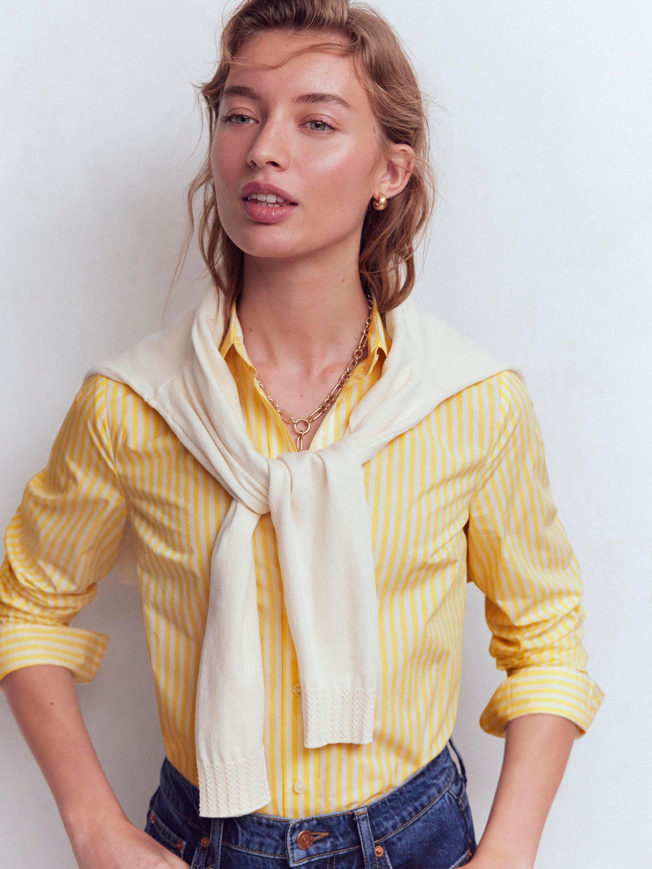 Boden Sienna Stripe Long Sleeve Shirt, Yellow/Ivory