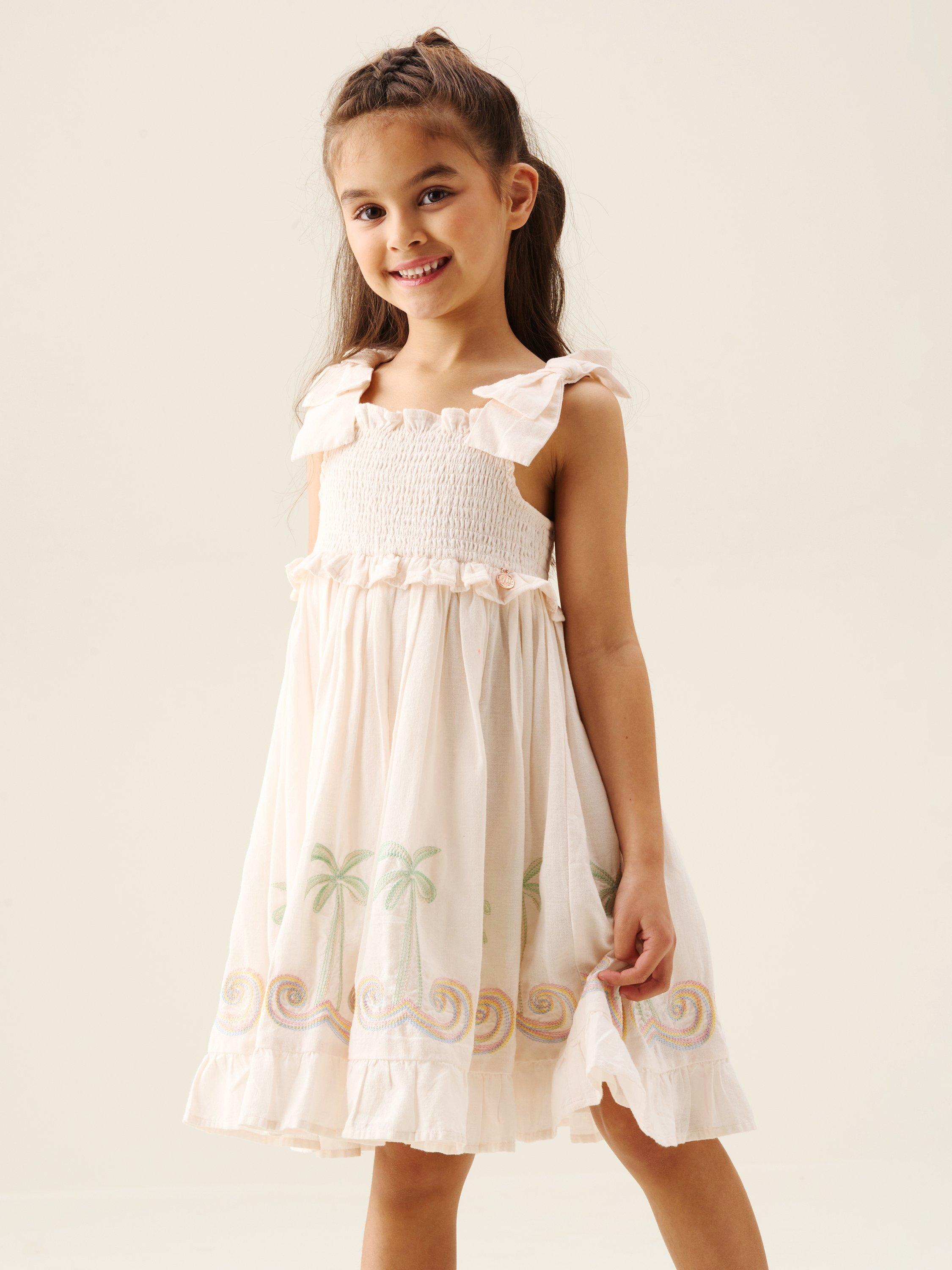 Angel & Rocket Kids' Palma Embroidered Hem Sun Dress, Ecru
