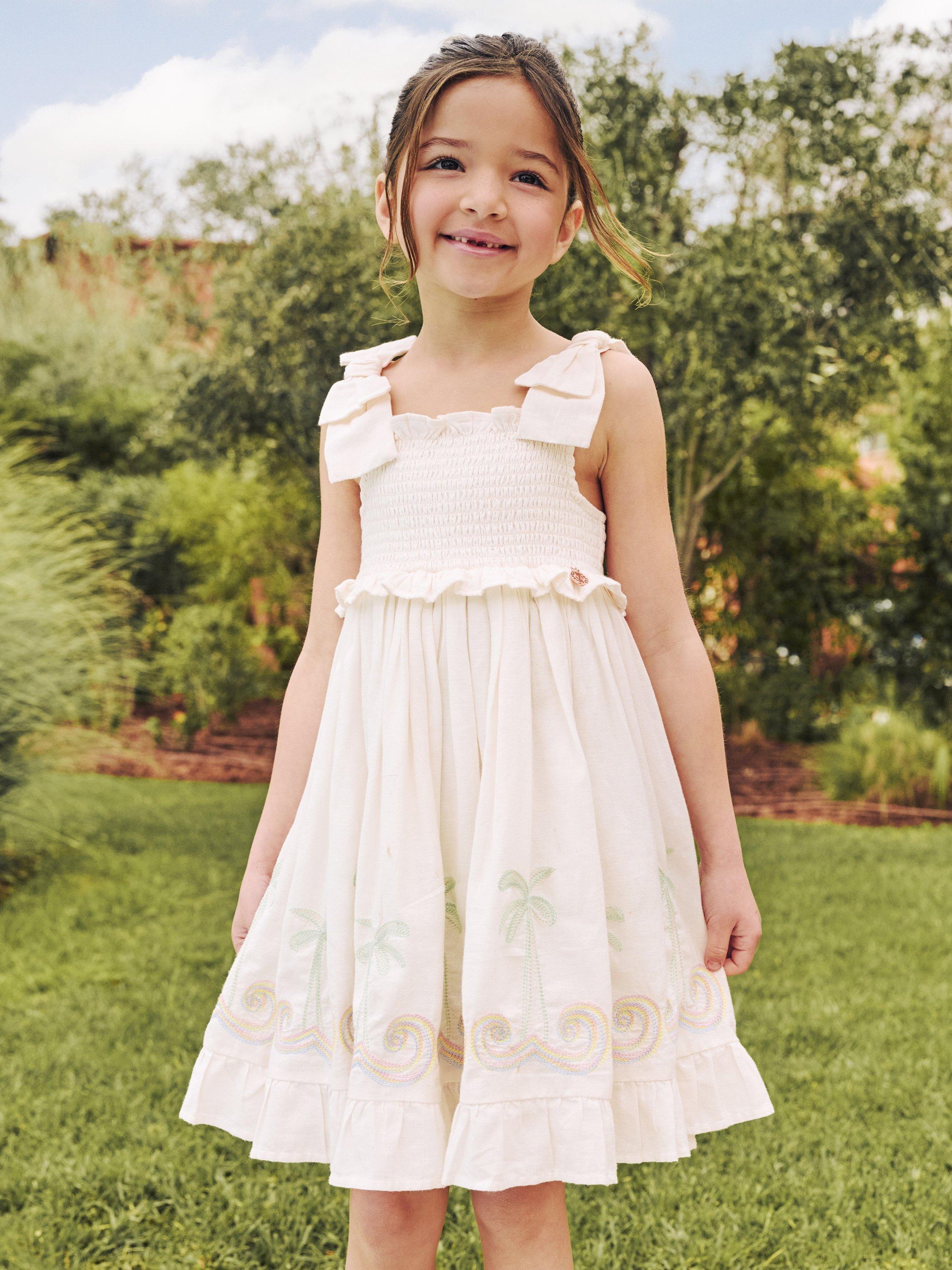 Angel & Rocket Kids' Palma Embroidered Hem Sun Dress, Ecru