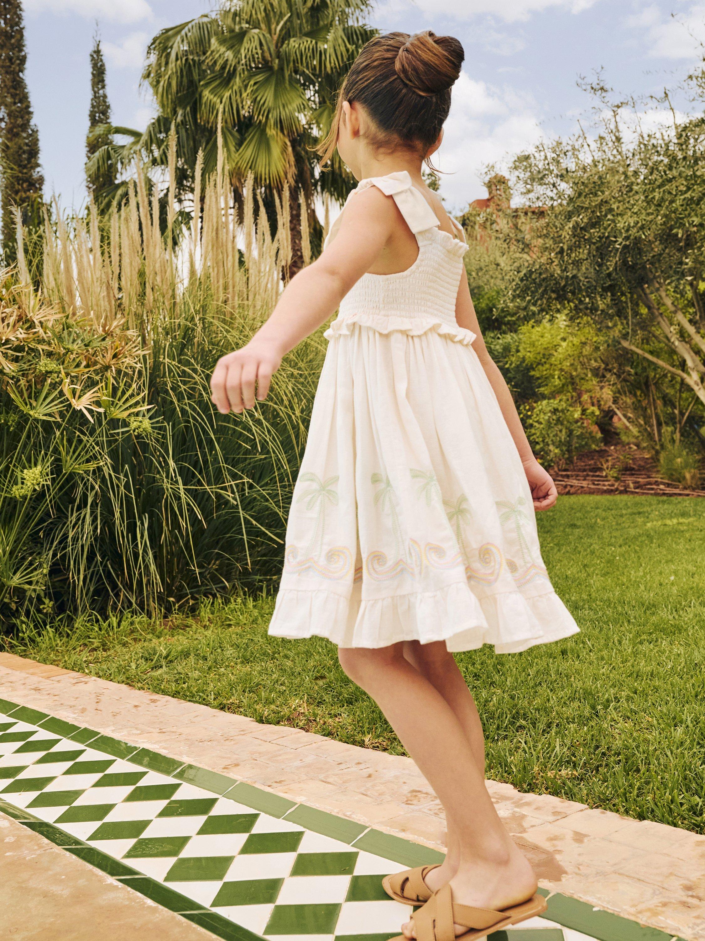 Angel & Rocket Kids' Palma Embroidered Hem Sun Dress, Ecru