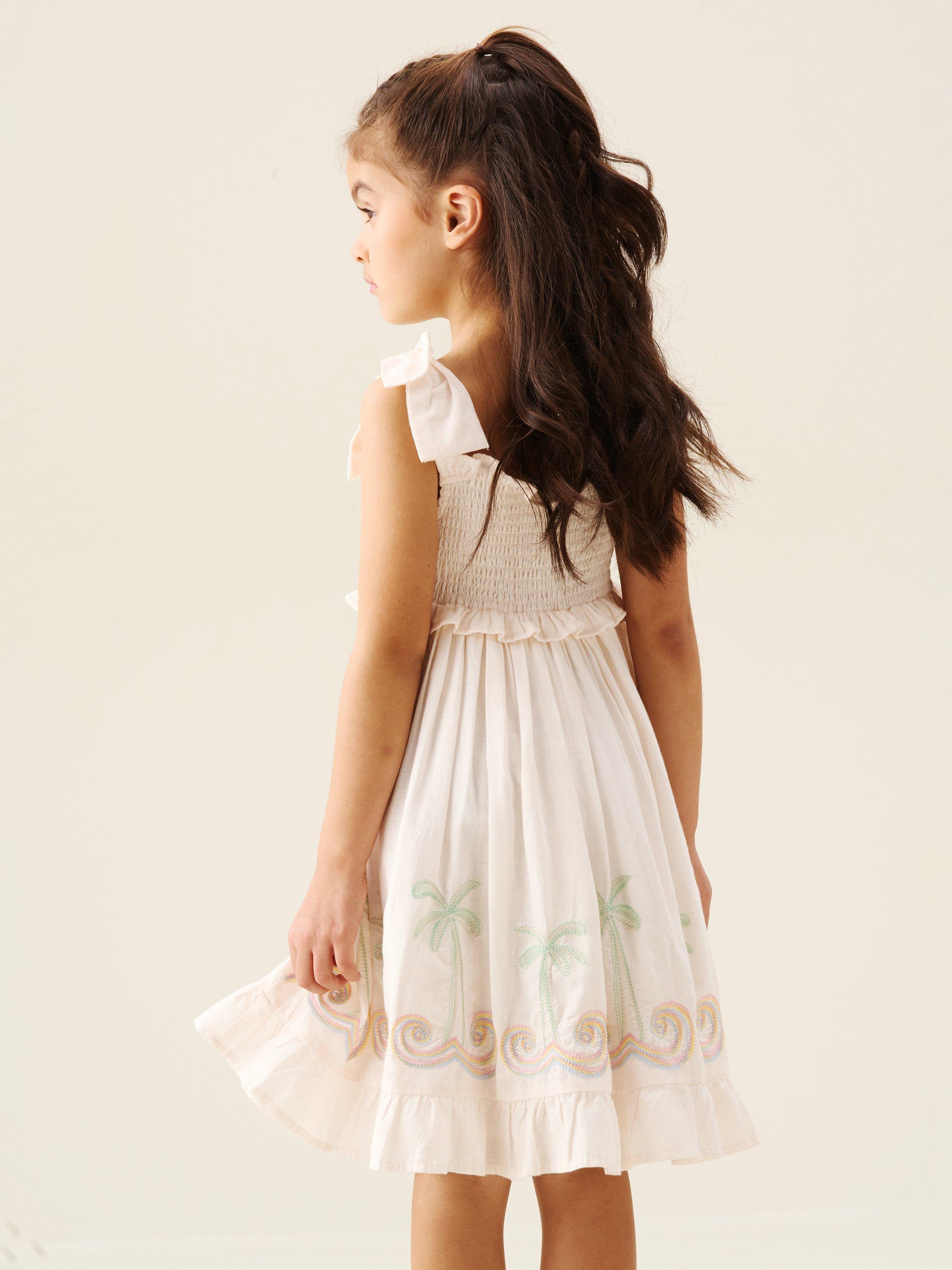 Angel & Rocket Kids' Palma Embroidered Hem Sun Dress, Ecru