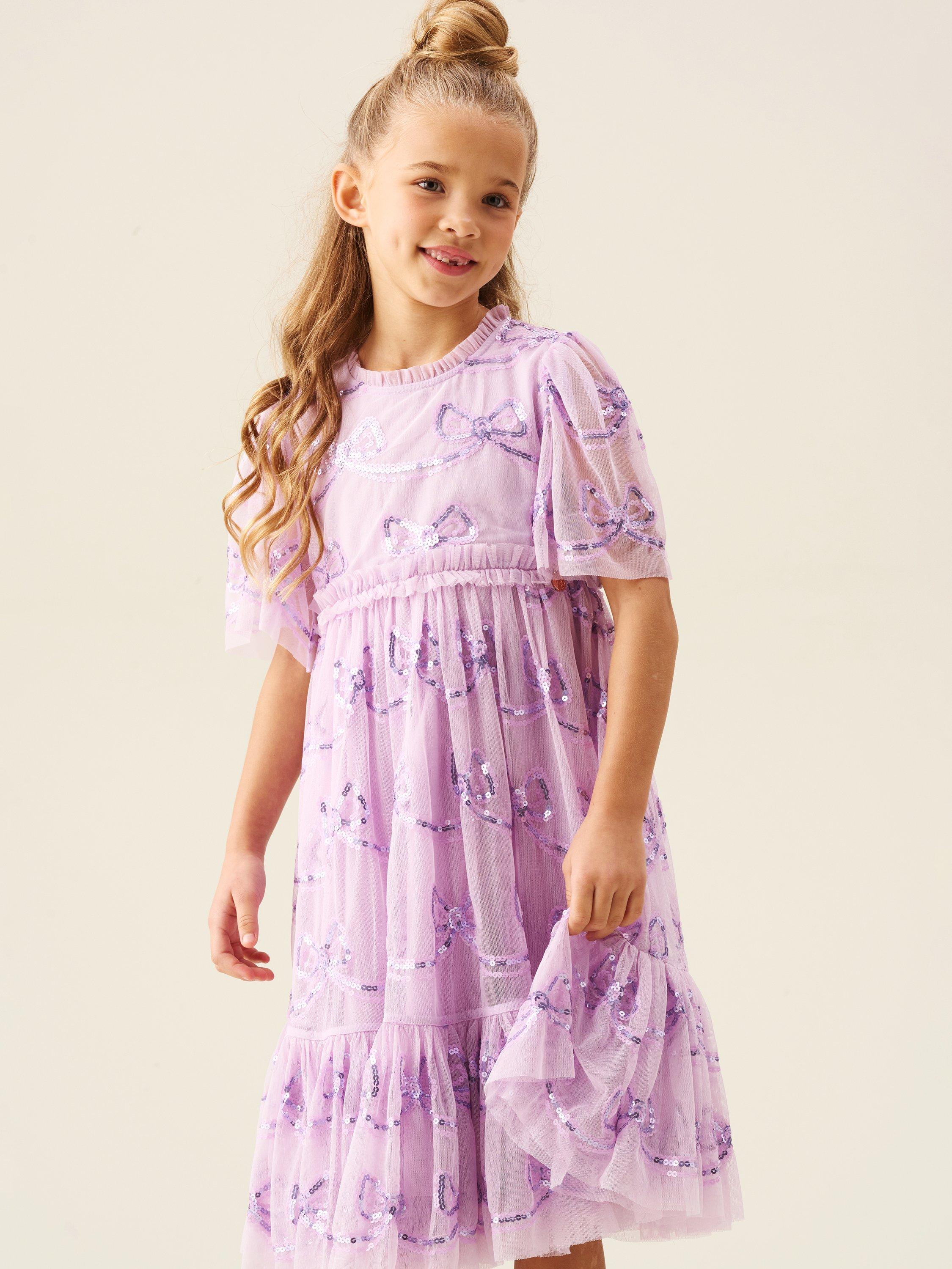 Angel & Rocket Kids' Sequin Bow Mesh Dress, Purple