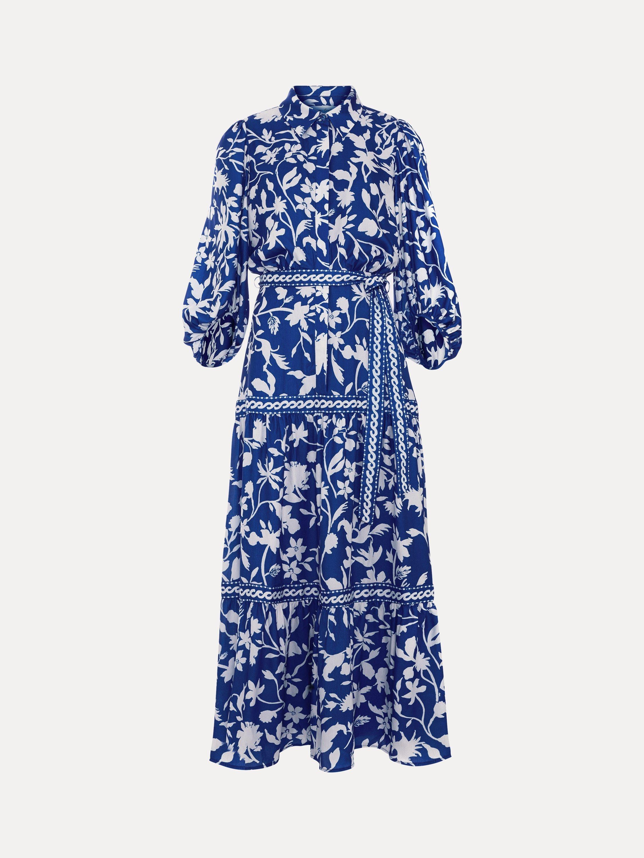 Phase Eight Petite Coralie Floral Shirt Dress, Cobalt/White