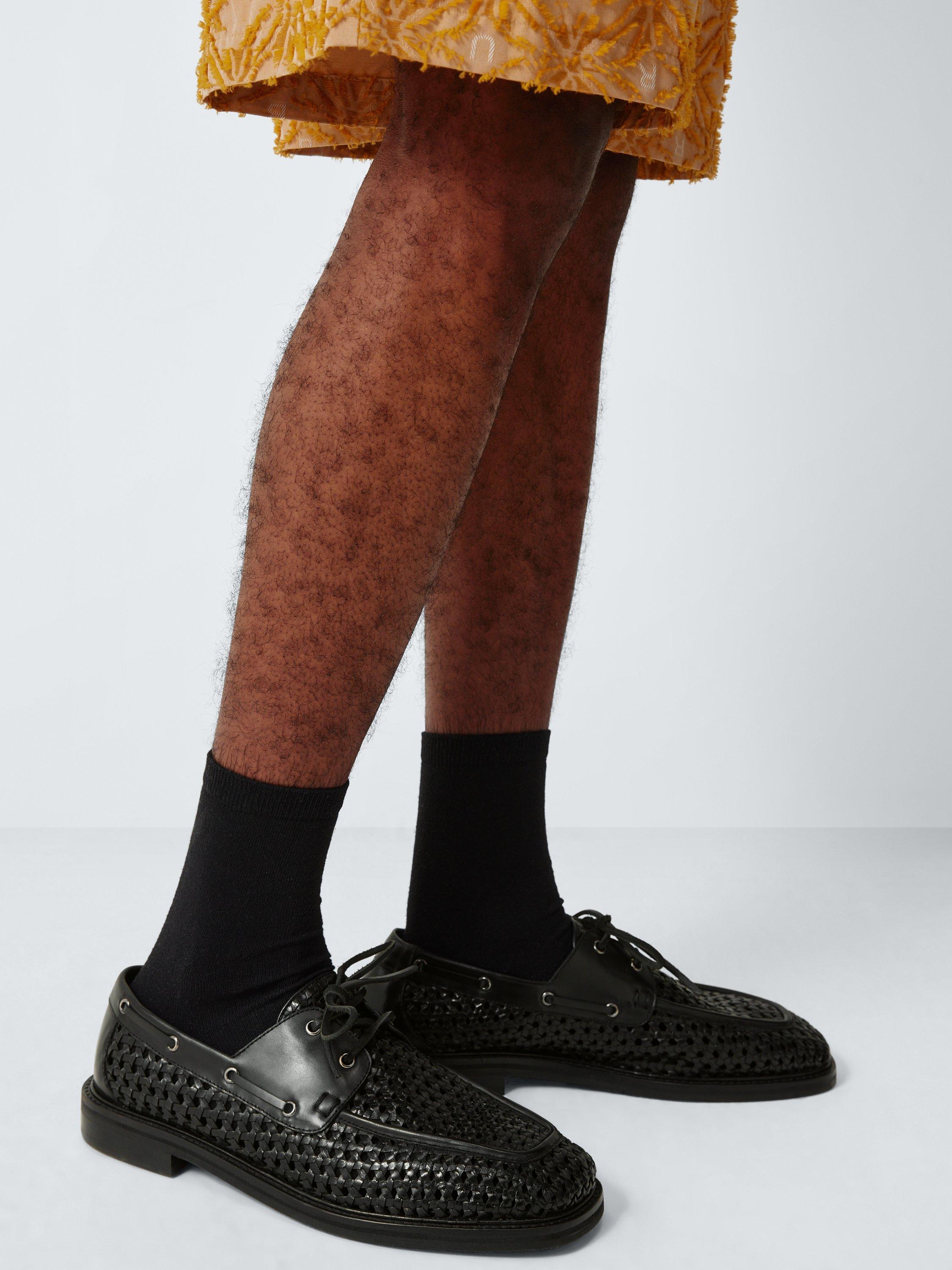 John Lewis x LABRUM Hand Weaved Leather Boat Shoe, Black