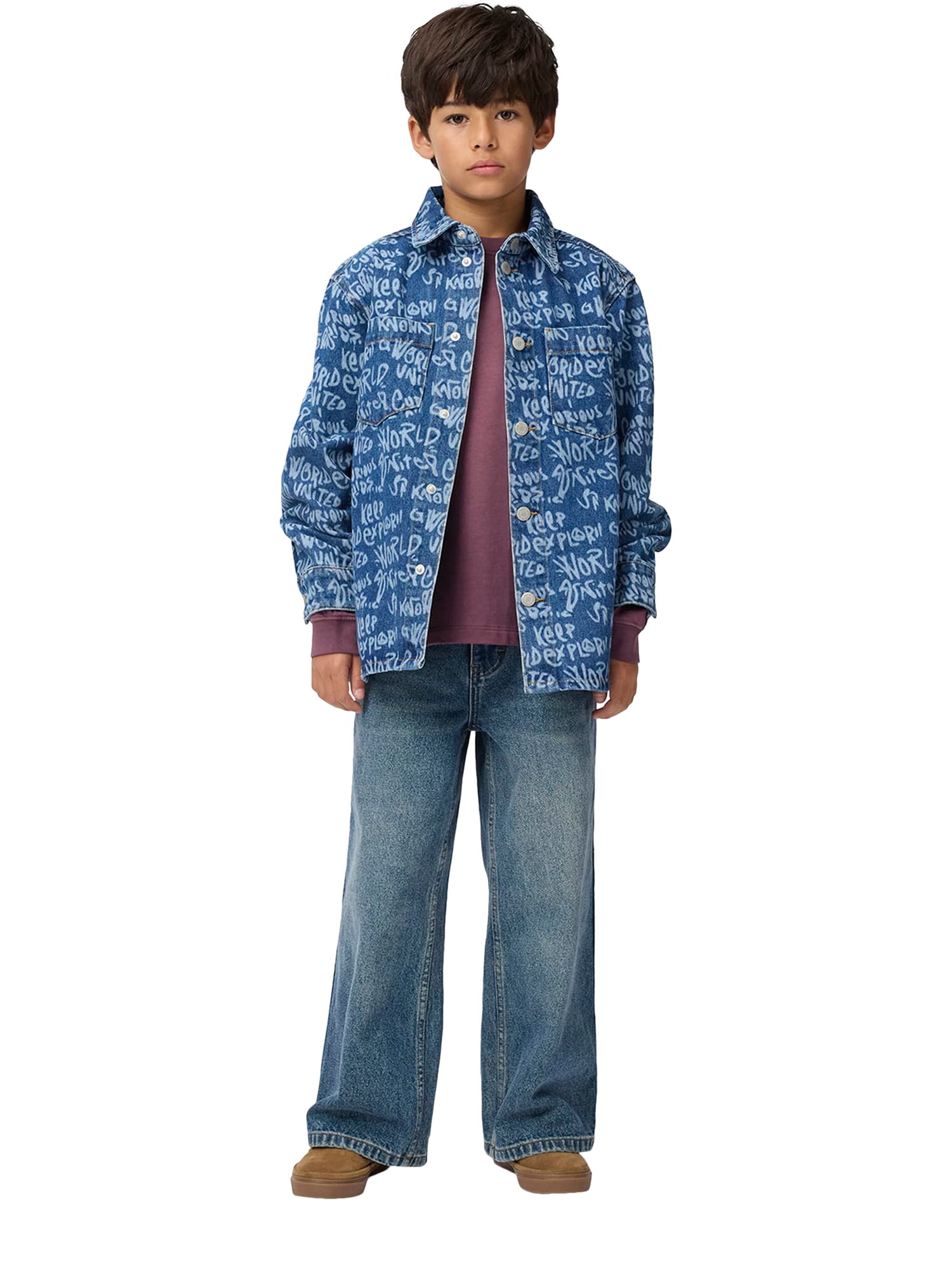 Molo Kids' Wide Leg Denim Jeans, Tinted Vintage Blue