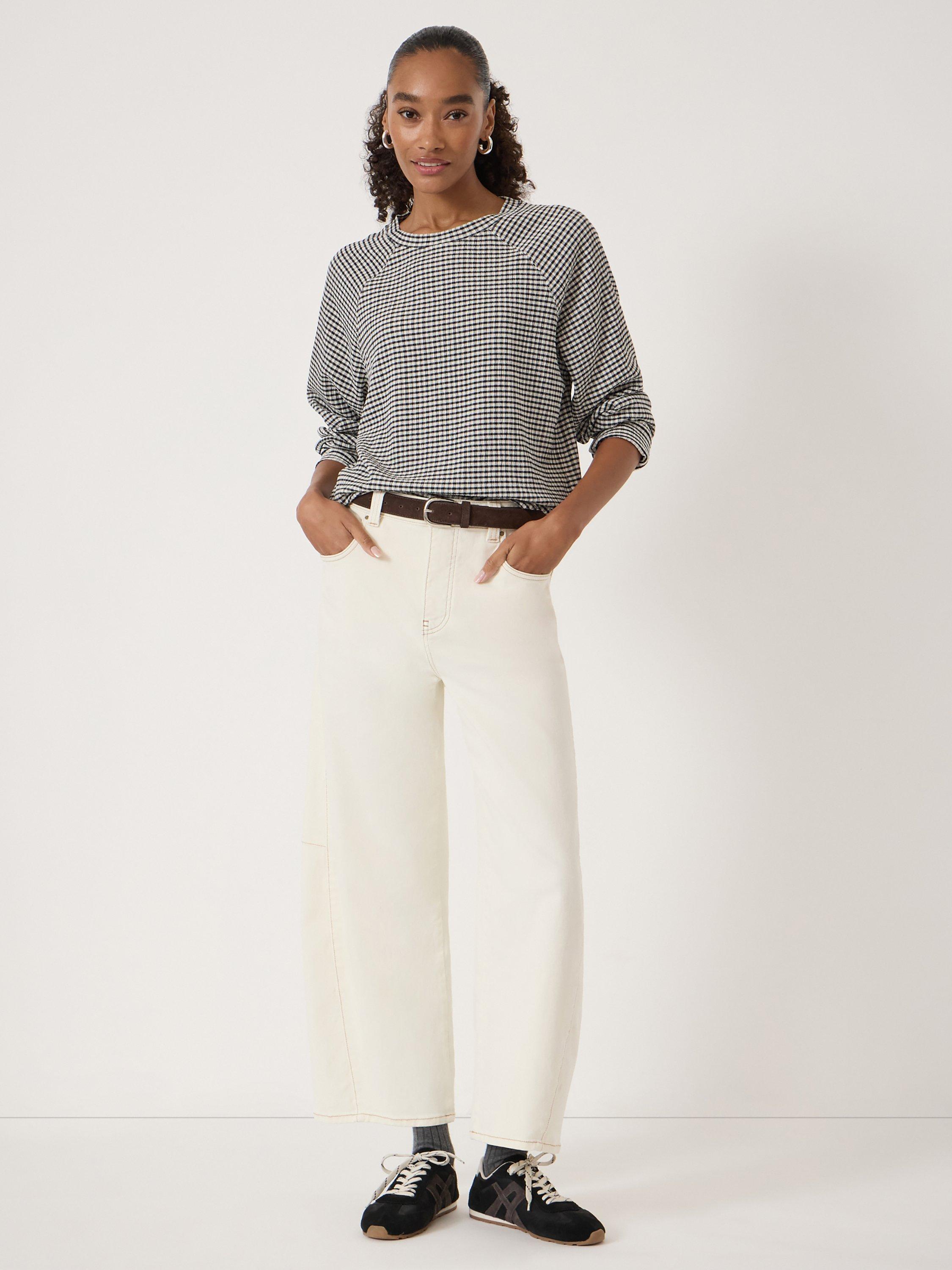 HUSH Matilda Gingham Raglan Sleeve Top, Navy Blue/White