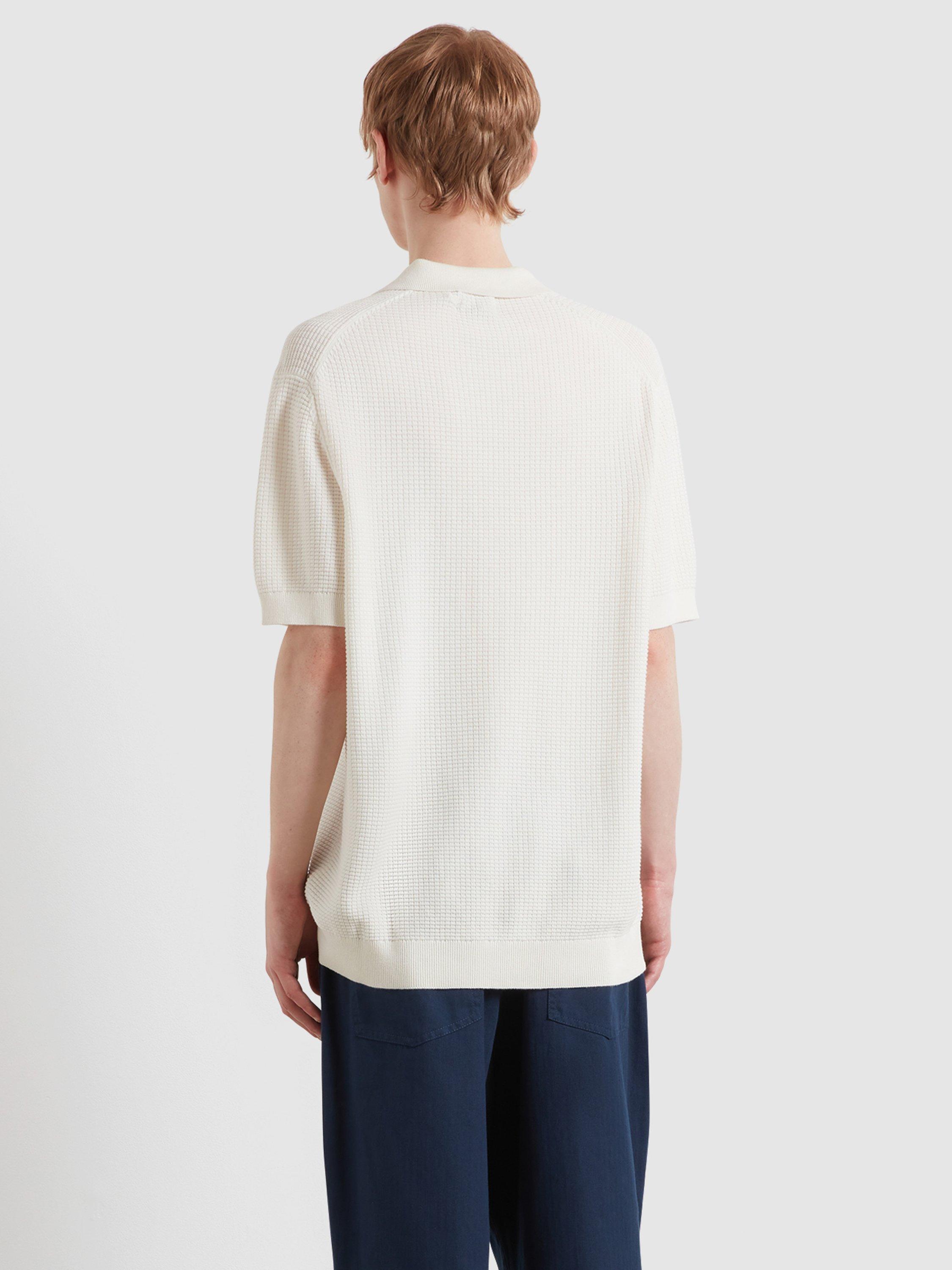 Farah Cotton Loose Fit Short Sleeve Textured Polo Shirt, Ecru