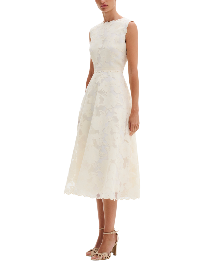 Malina Elin Scallop Hem Lace Midi Dress, Vanilla
