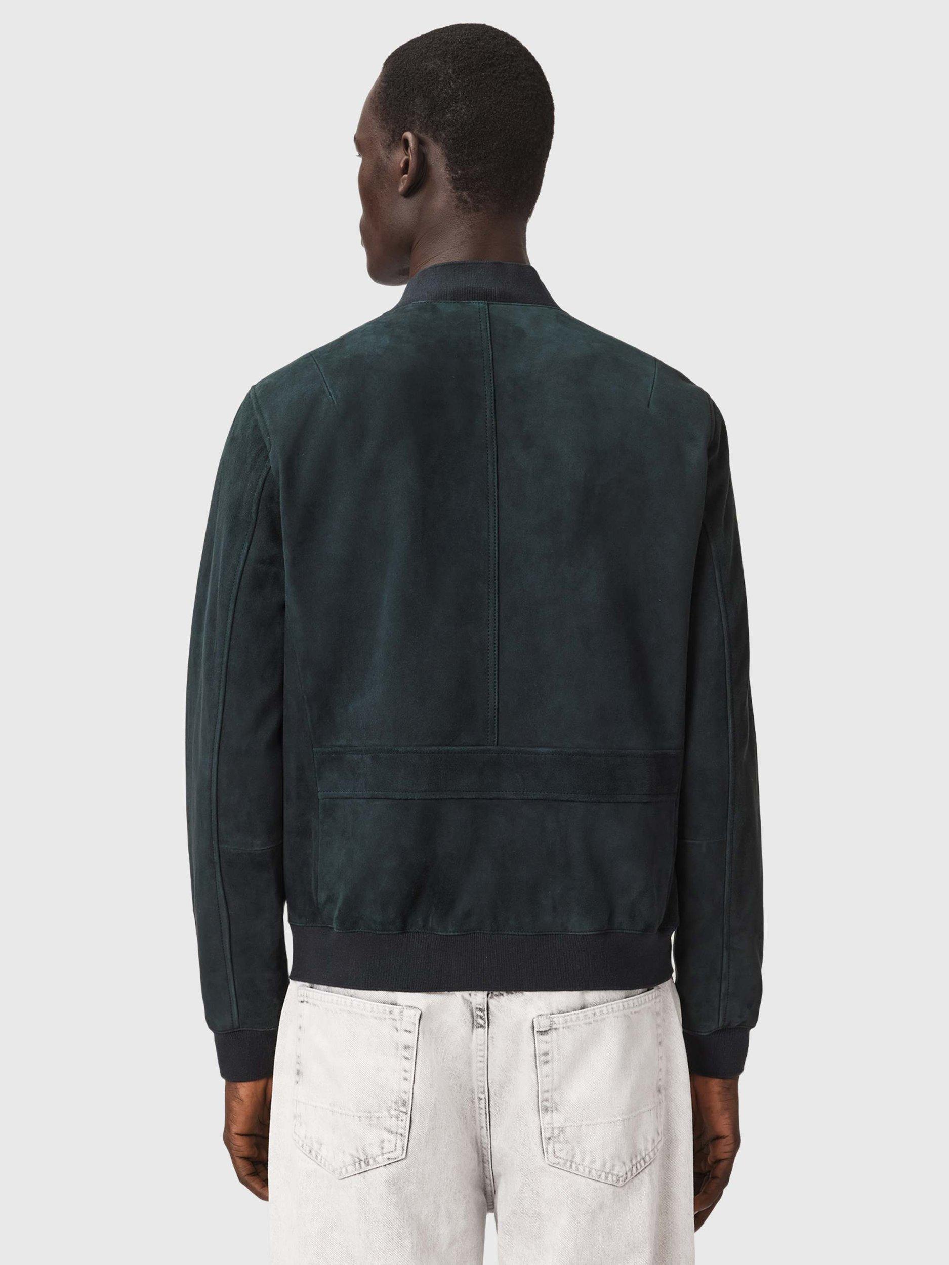 AllSaints Morten Suede Bomber Jacket, Navy Blue, L
