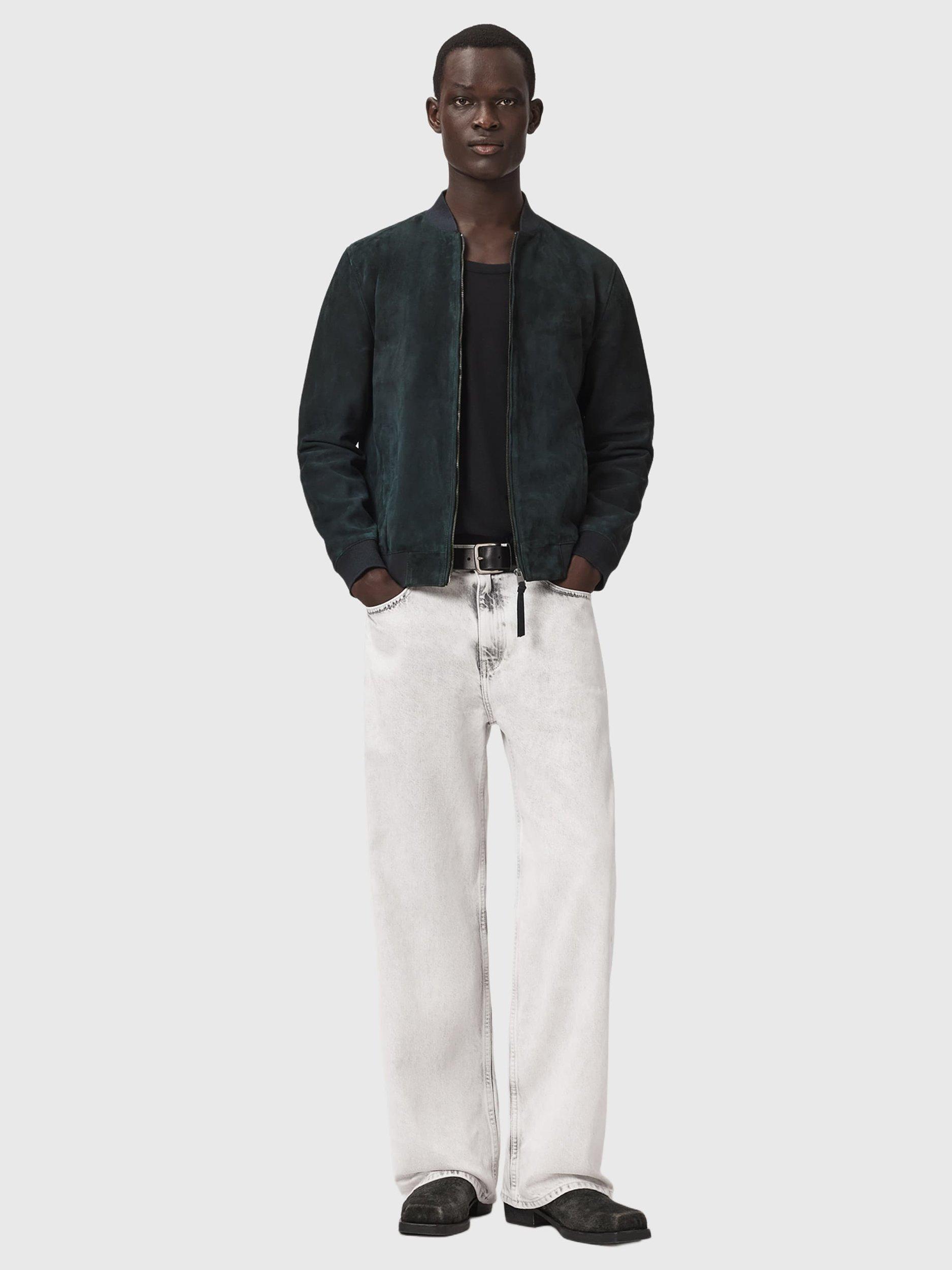 AllSaints Morten Suede Bomber Jacket, Navy Blue, L