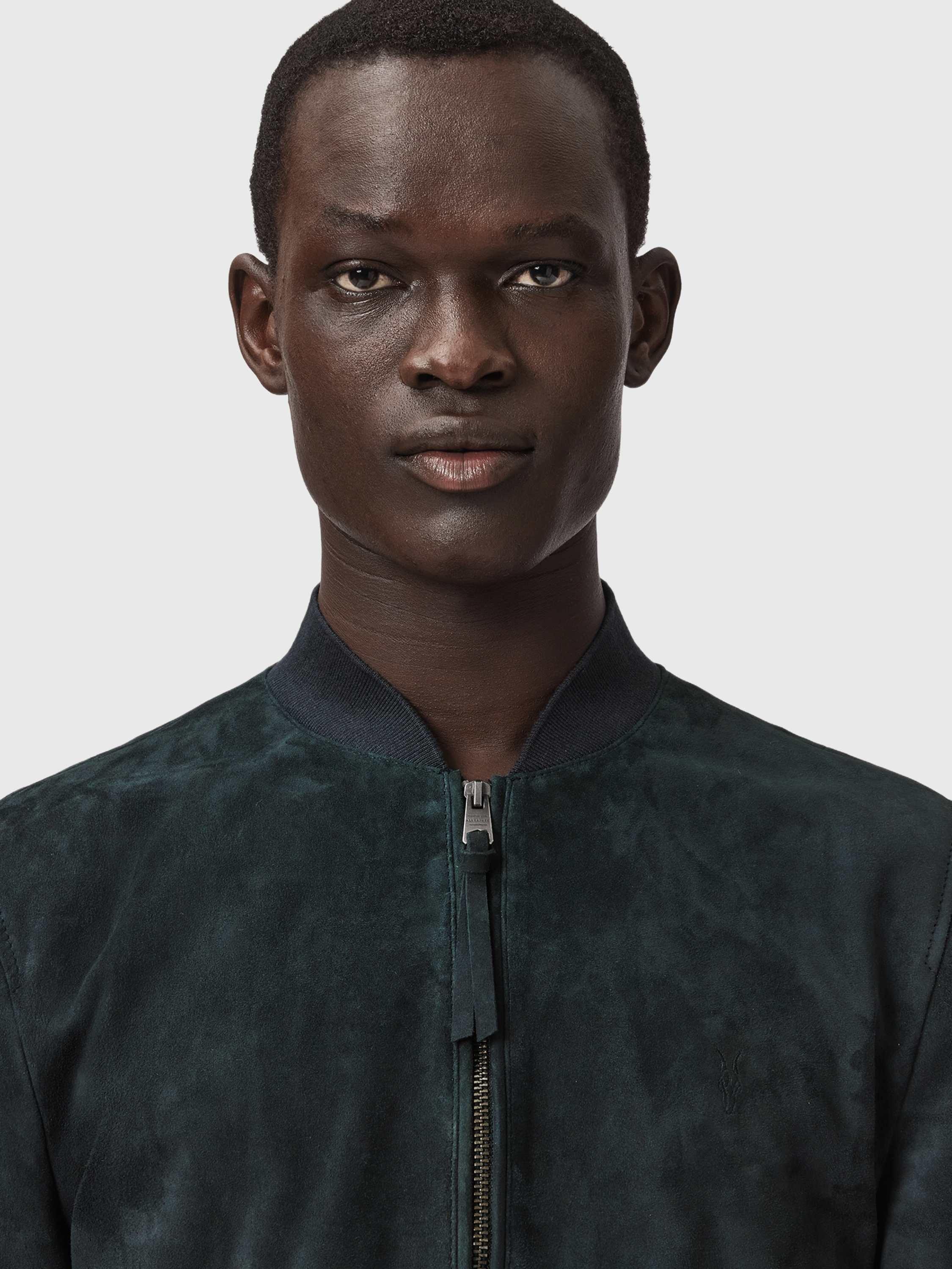 AllSaints Morten Suede Bomber Jacket, Navy Blue, L