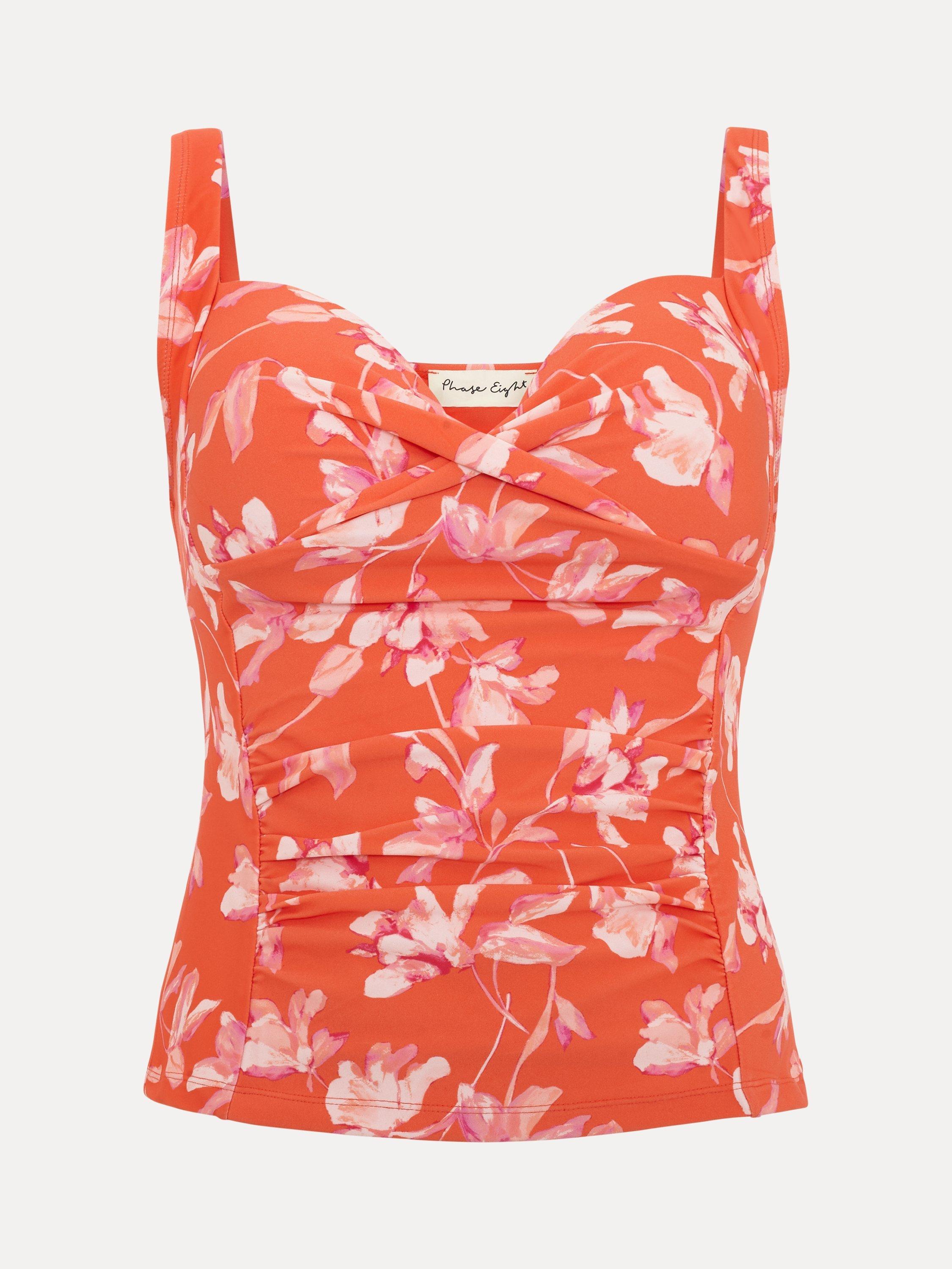 Phase Eight Bright Floral Print Tankini Top, Pink