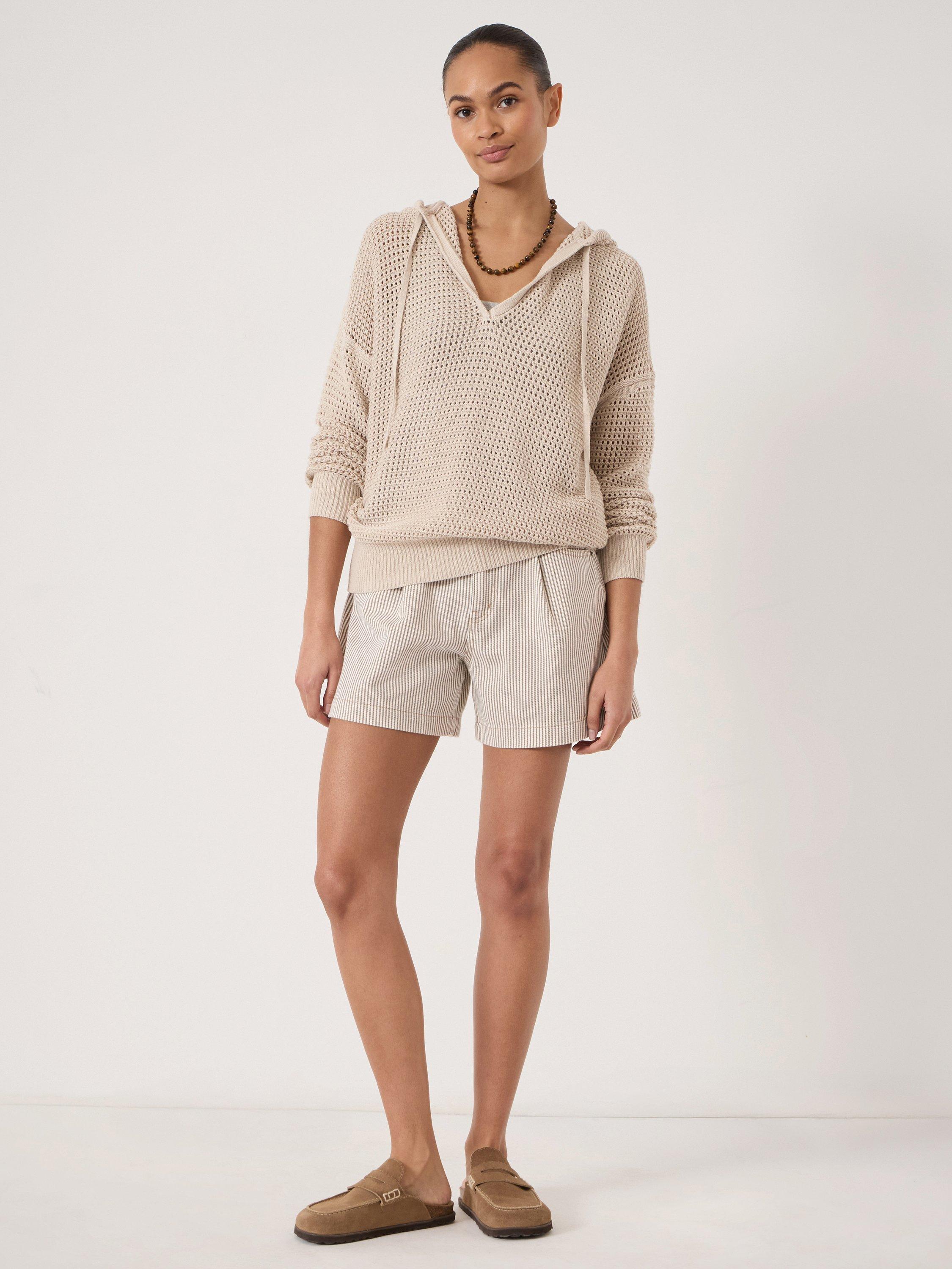 HUSH Leni Open Stitch Cotton V Neck Hoodie, Stone White