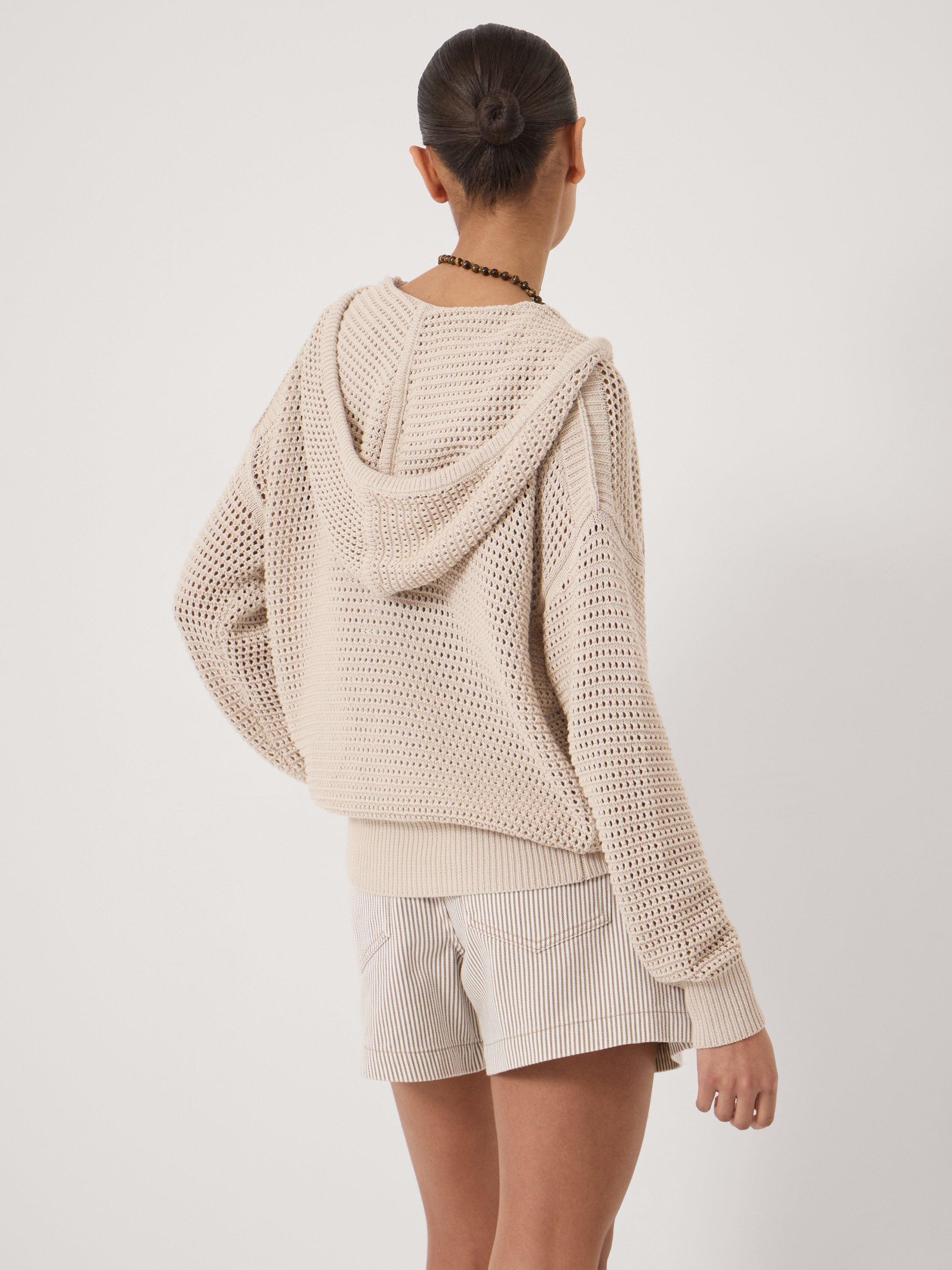 HUSH Leni Open Stitch Cotton V Neck Hoodie, Stone White