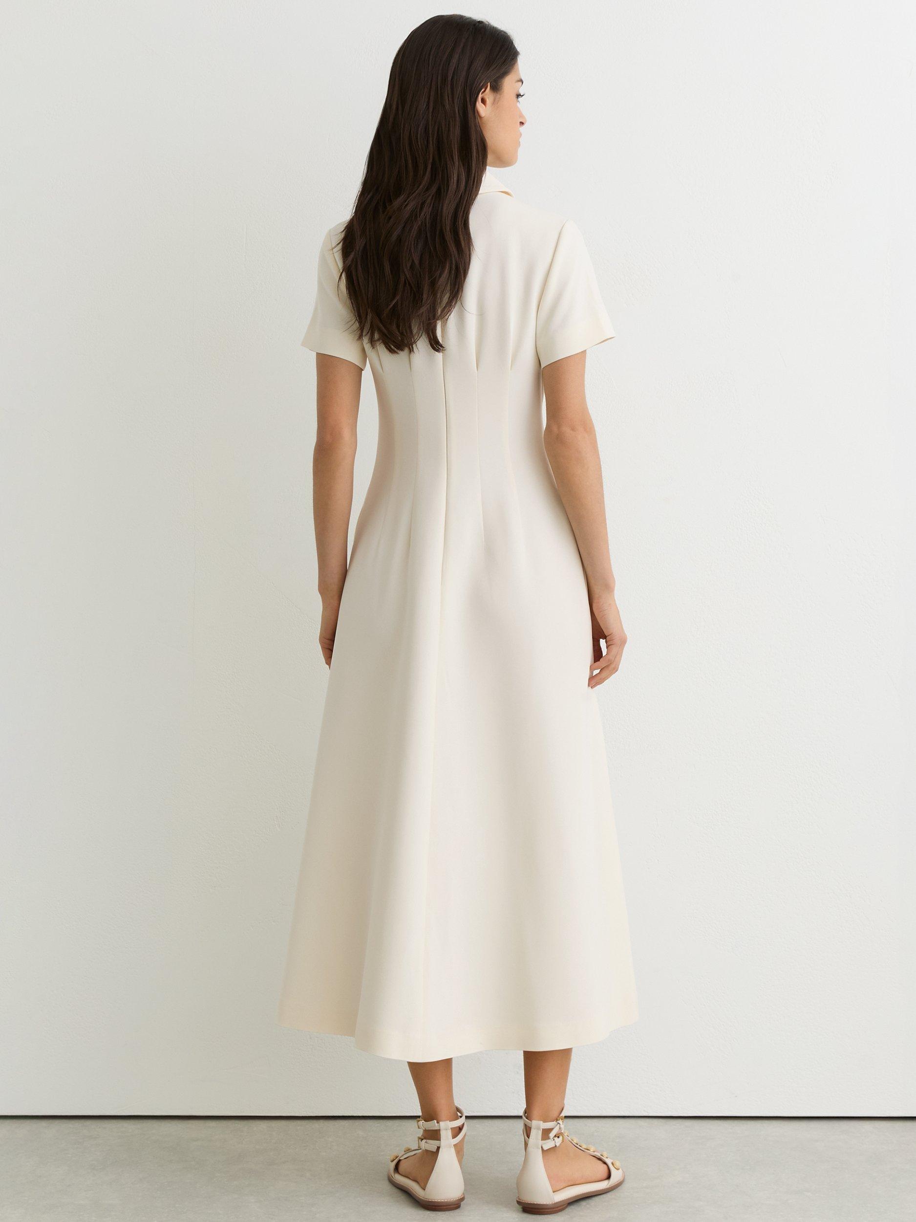 Reiss Mari Button Neck Midi Dress, Cream