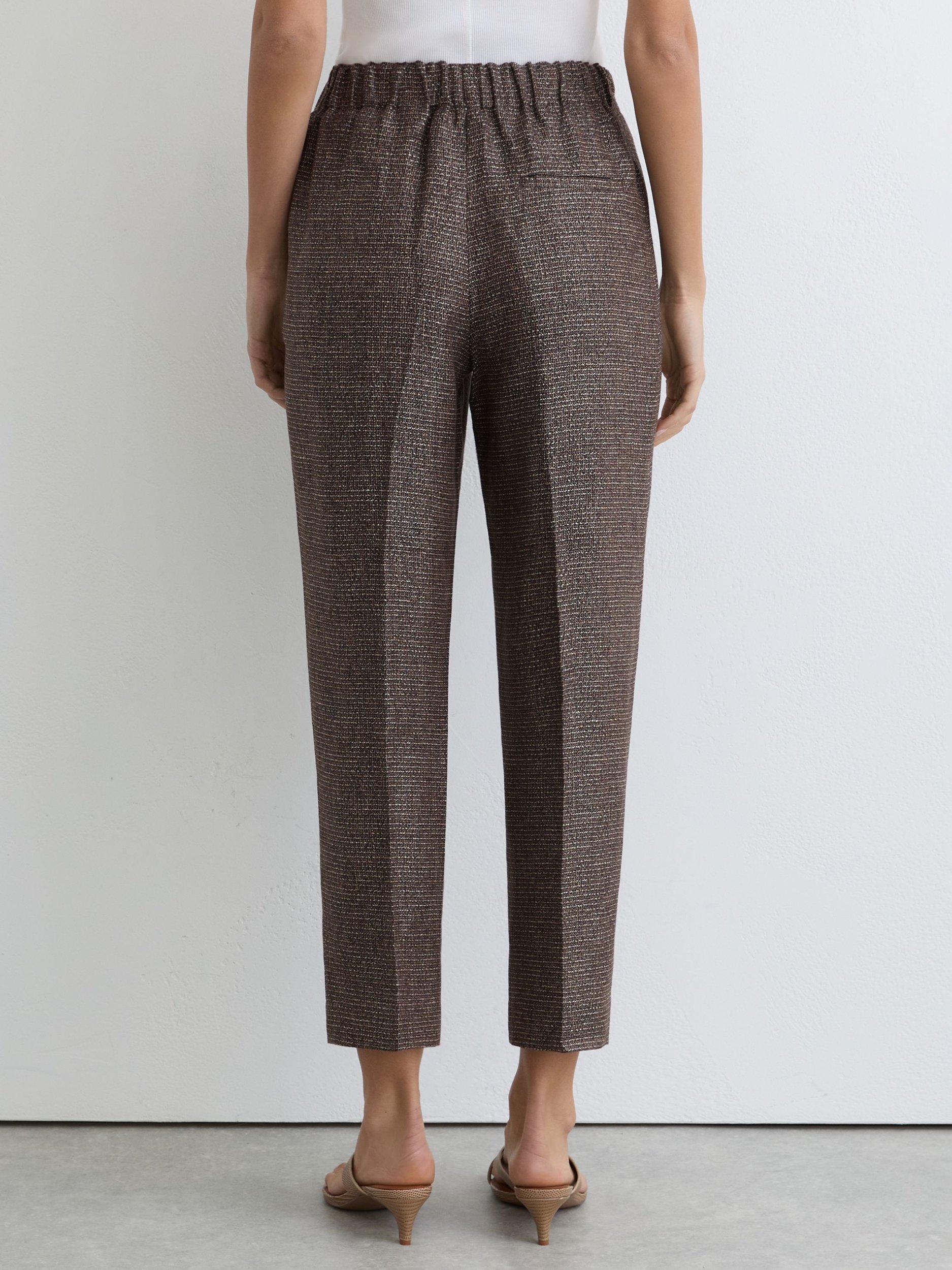 Reiss Lourdes Woven Linen Cropped Tapered Trousers, Brown