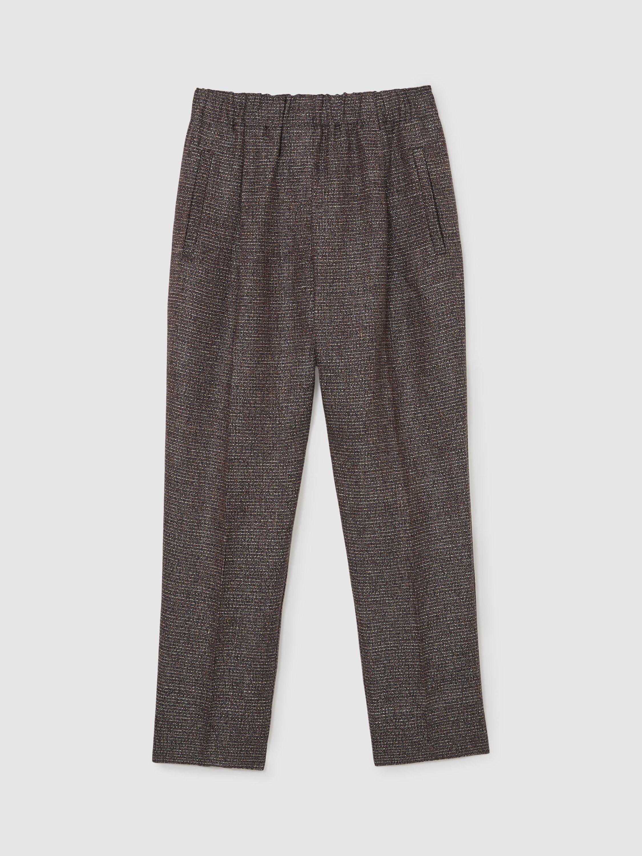 Reiss Lourdes Woven Linen Cropped Tapered Trousers, Brown