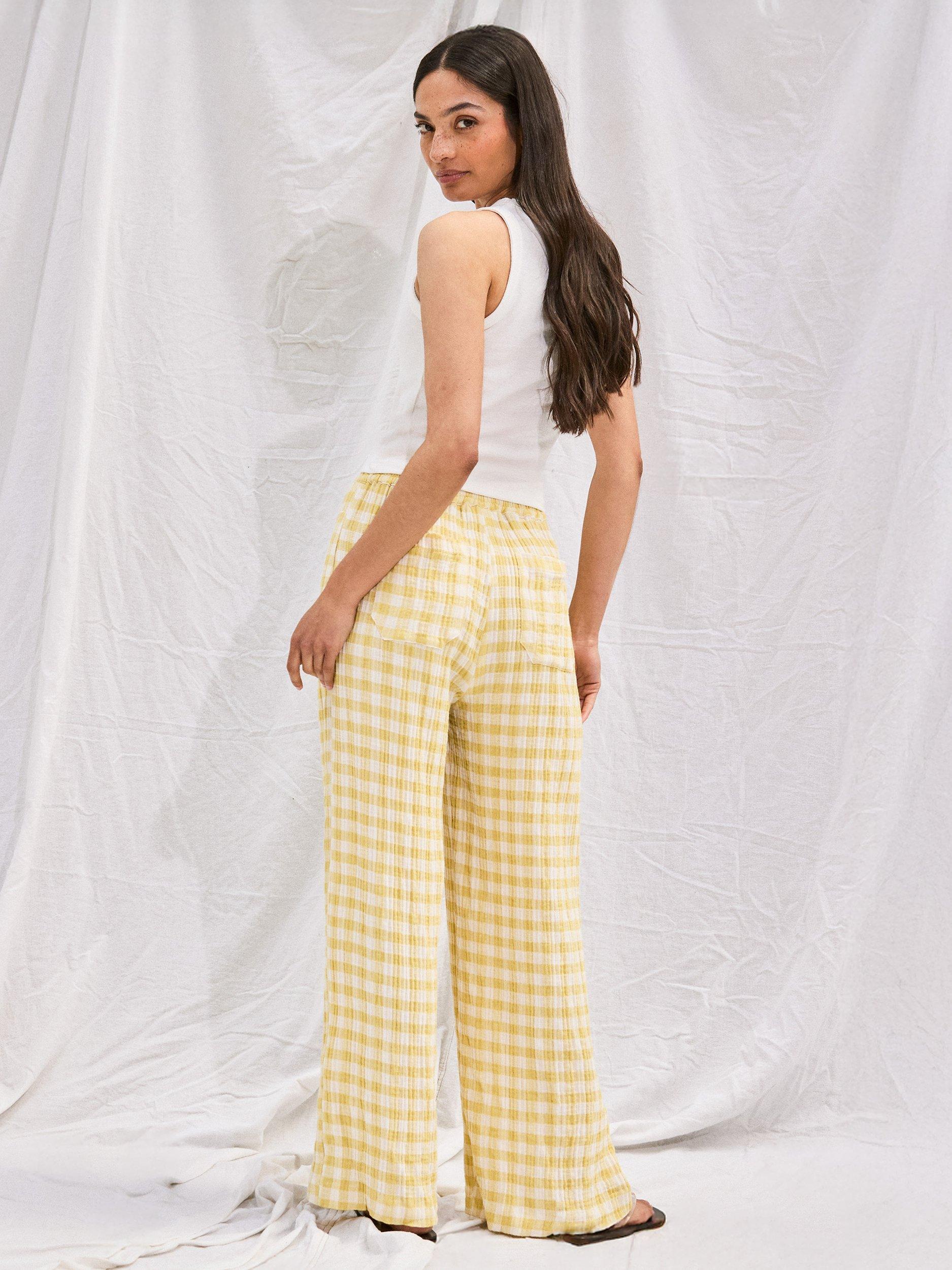 Ro&Zo Check Wide Leg Trousers, Yellow, 18