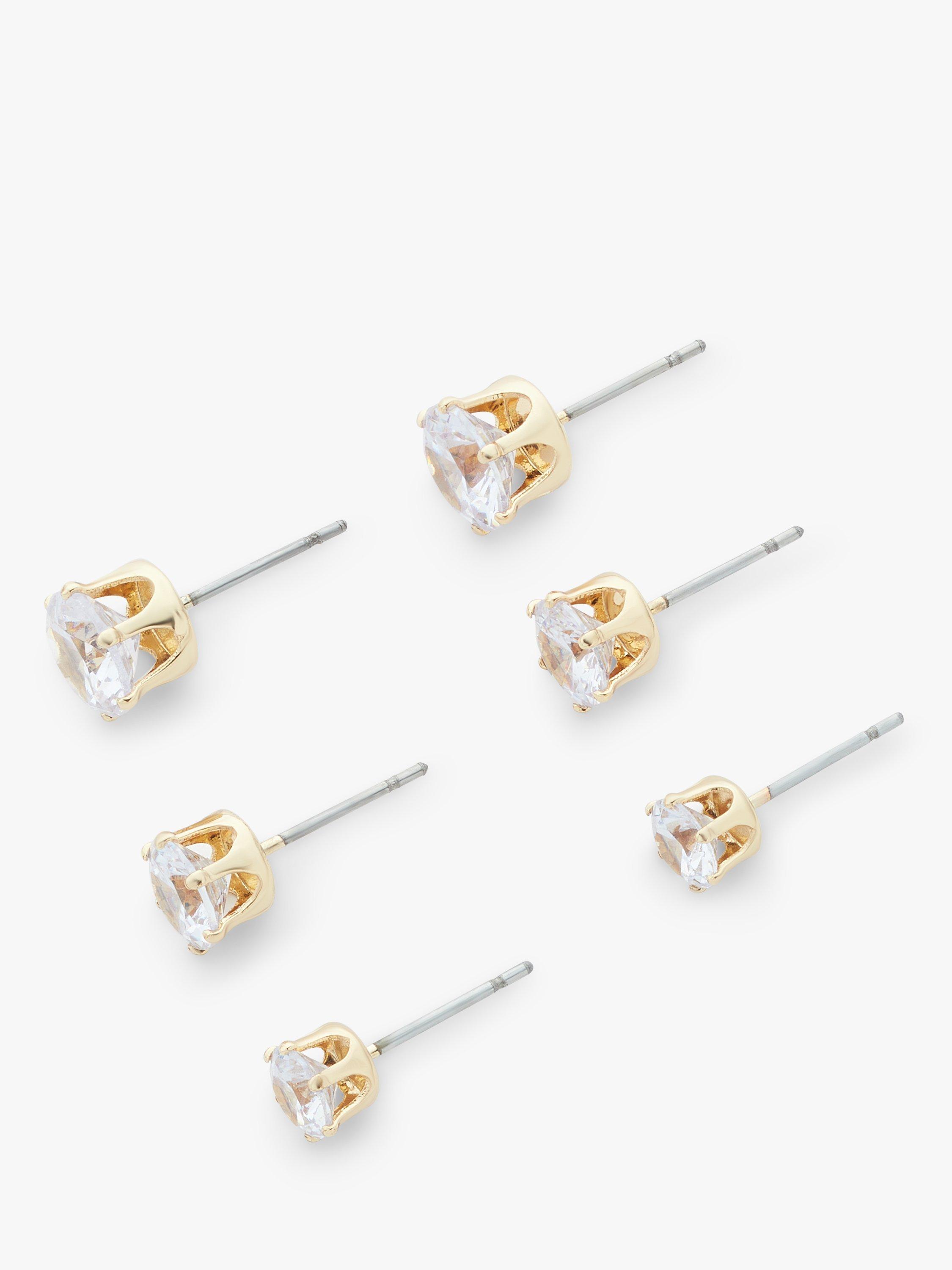 John Lewis Cubic Zirconia Stud Earrings Set of 3 Gold