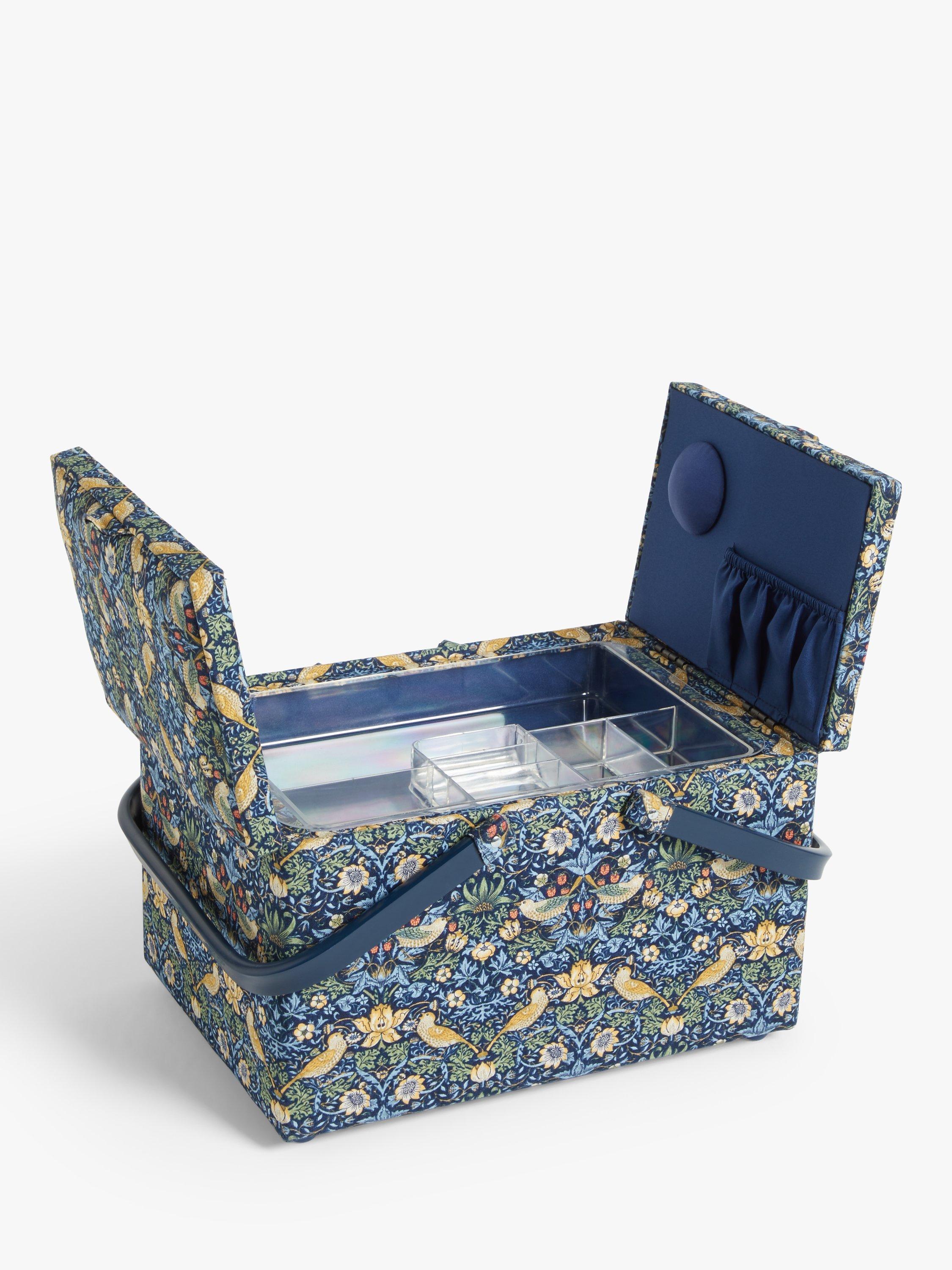 John Lewis William Morris Strawberry Thief Twin Lid Sewing Basket, Navy