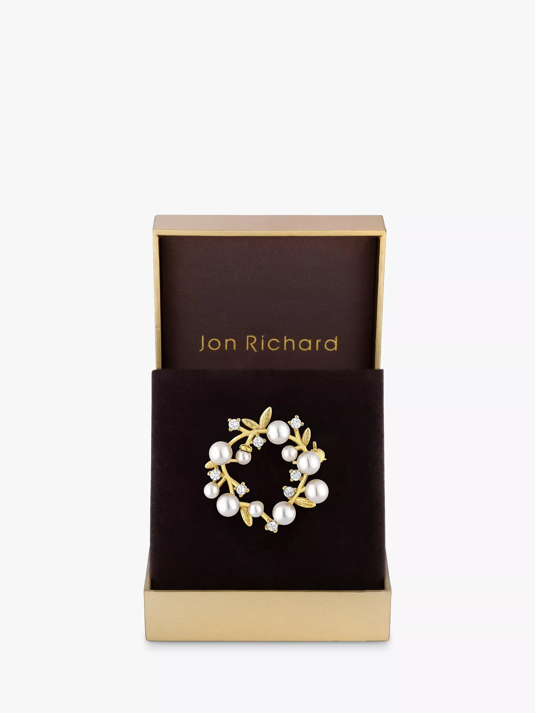 Jon Richard Pearl and Cubic Zirconia Crystal Wreath Brooch, Gold