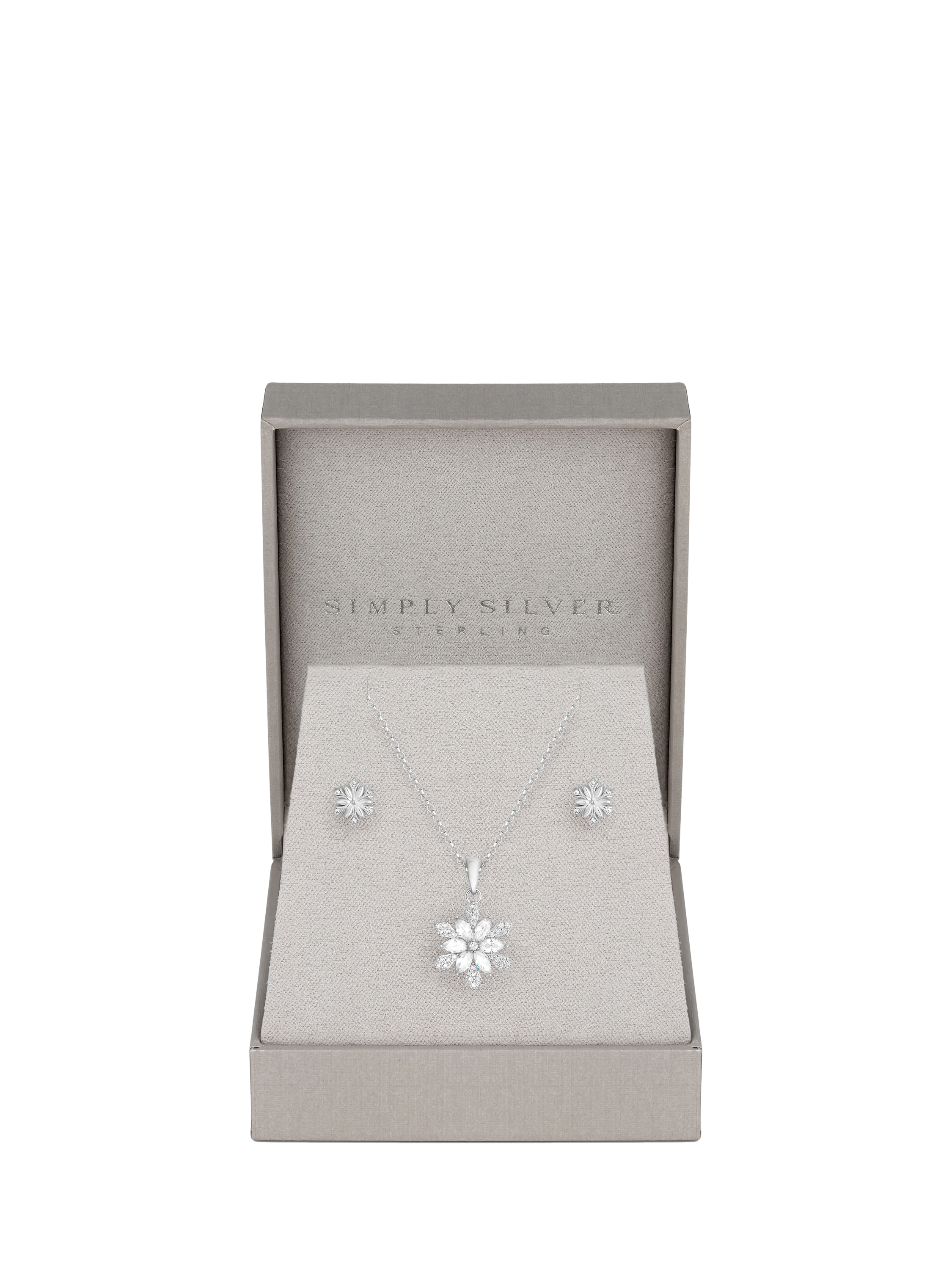 Simply Silver Snowflake Cubic Zirconia Pendant Necklace Stud Earrings Jewellery Set Silver