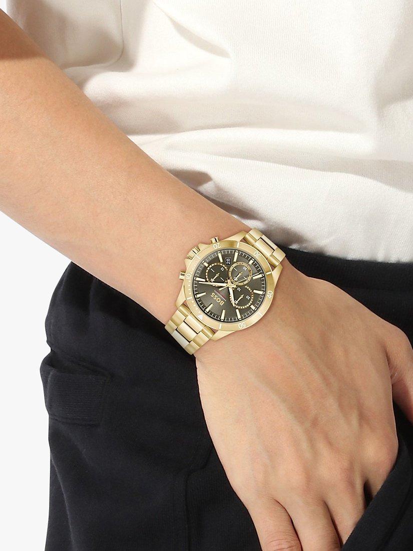 BOSS Men's Troper Chronograph Bracelet Strap Watch, Gold/ Olive Green ...