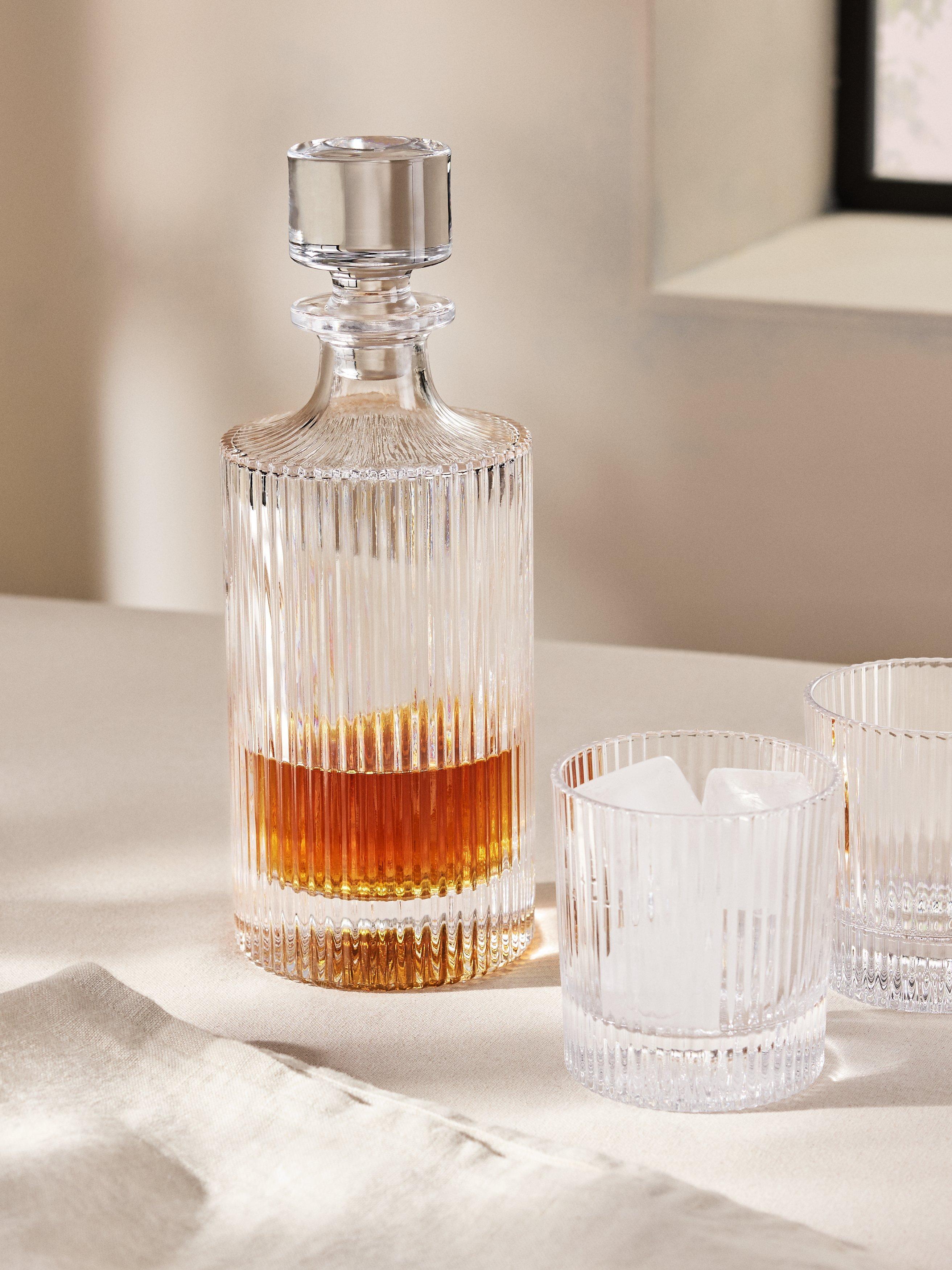 John Lewis Ribbed Glass Whisky Decanter Tumblers Gift Set Clear