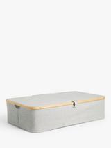 John Lewis Bamboo Rim Lidded Underbed Storage Basket H19 x W76 x D45cm Grey