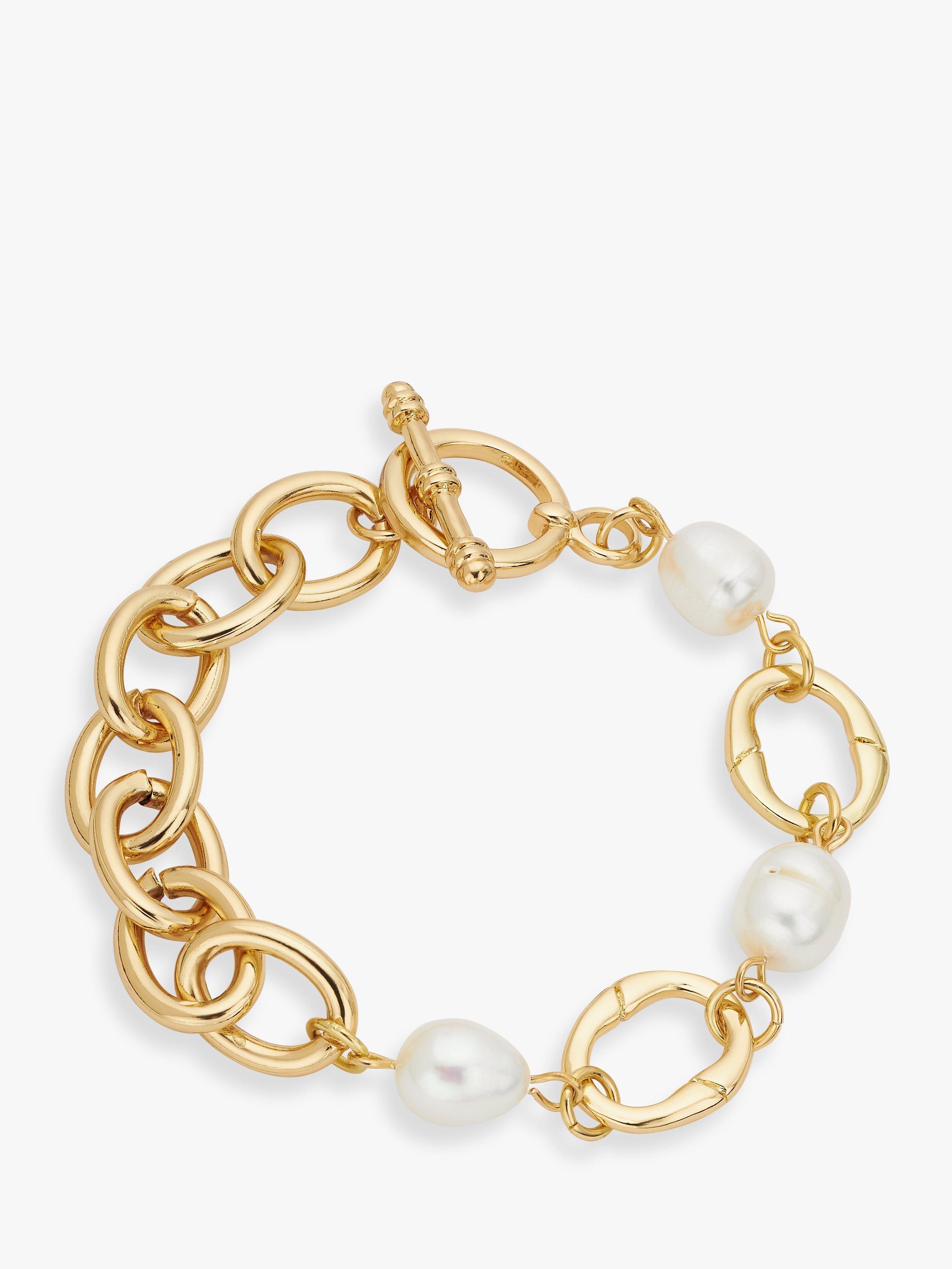 John Lewis Molten Hoop Link Freshwater Pearl T Bar Bracelet Gold